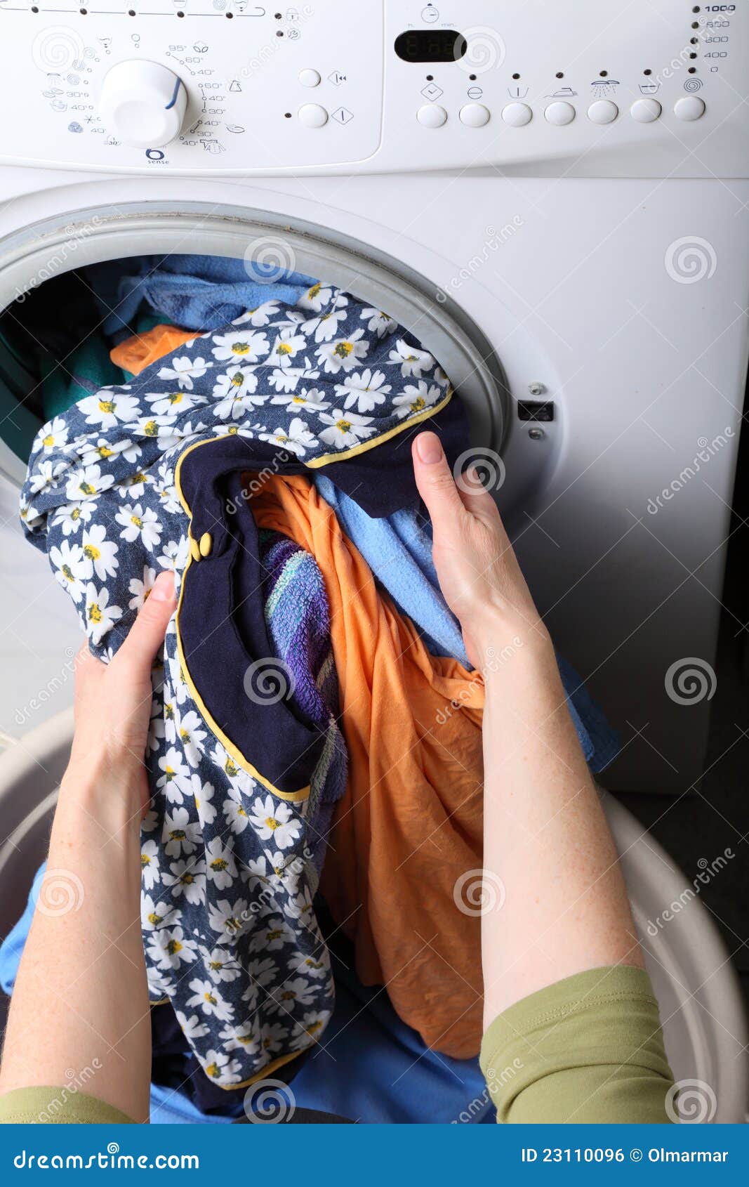 Woman Loading the Washing Machine in Bathroom Stock Photo - Image of ...