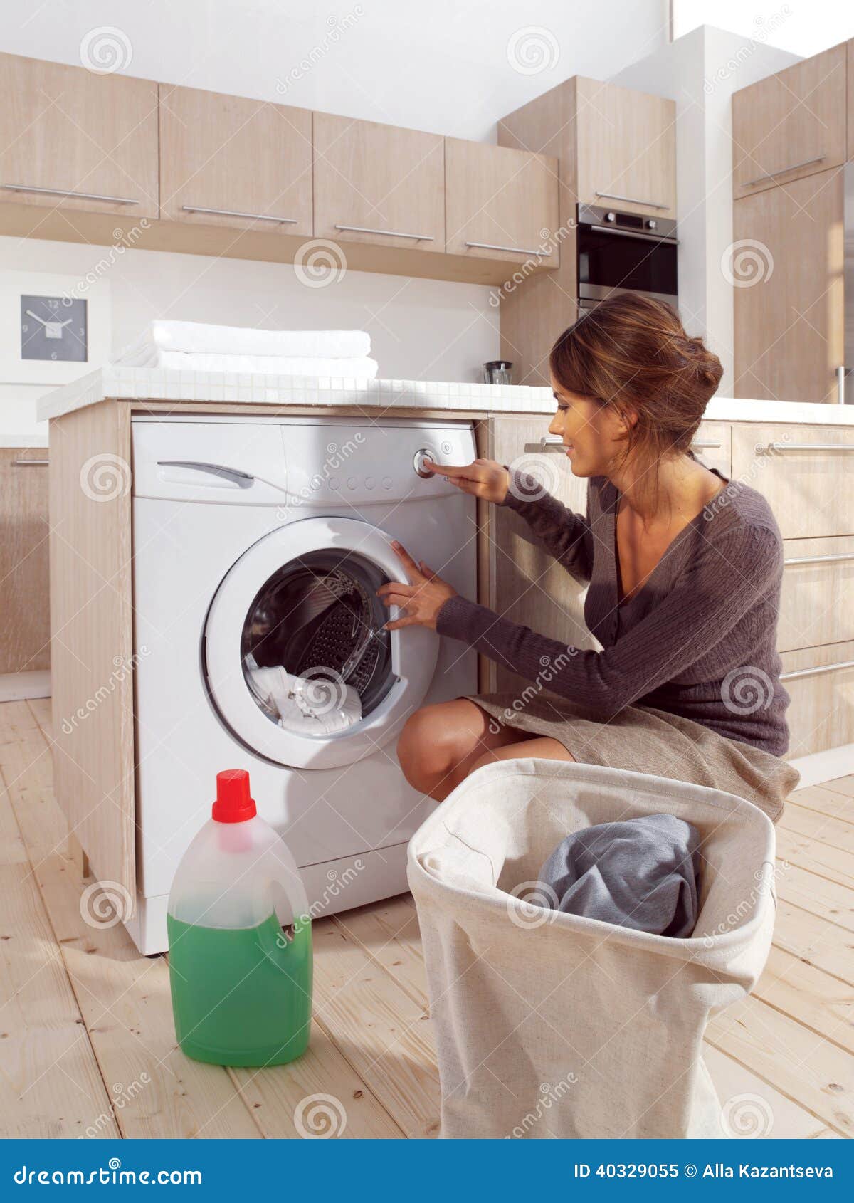Woman Loading the Washing Machine Stock Image - Image of purity, casual ...