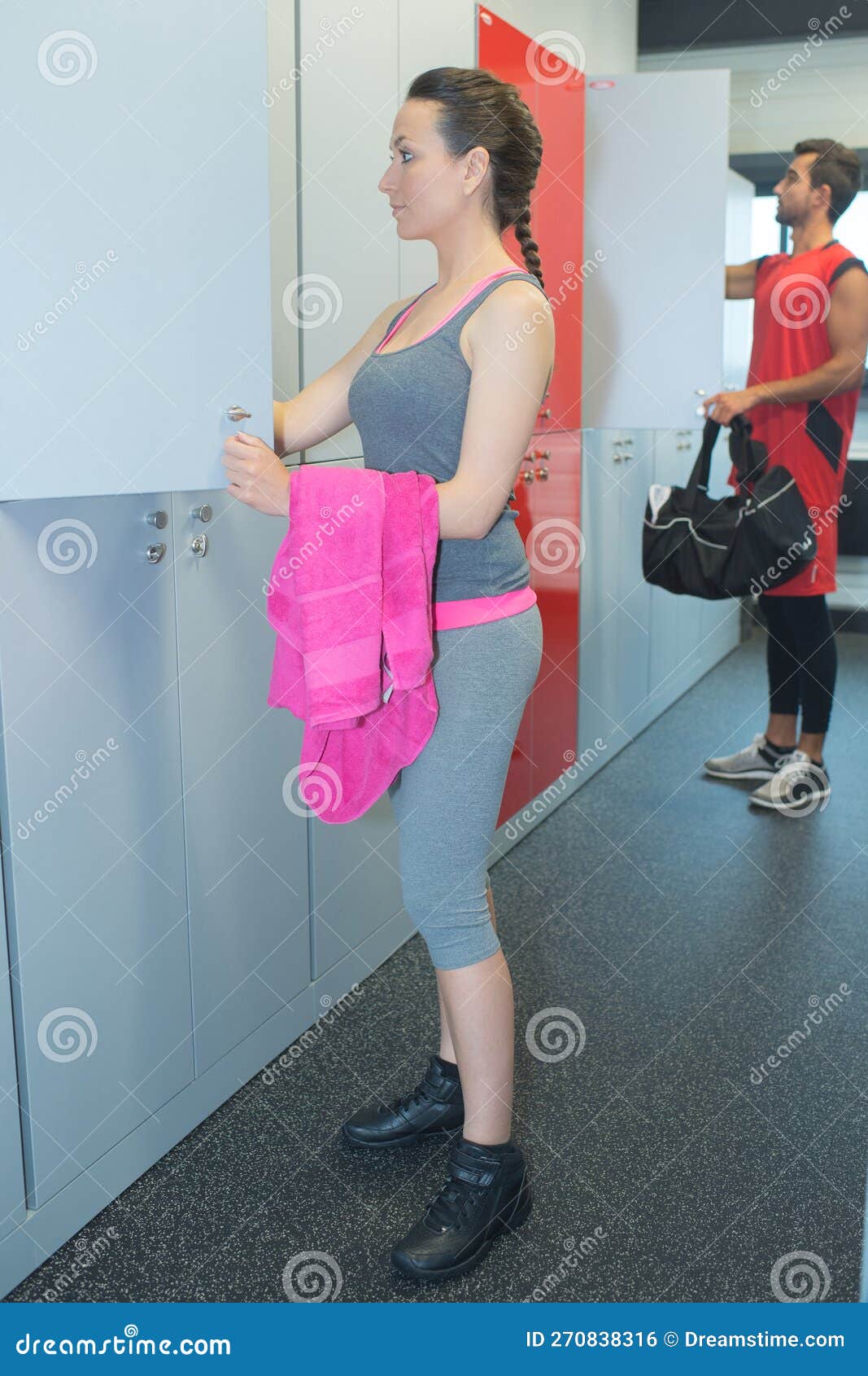 Woman at lockers gym stock photo. Image of effort, equipment - 270838316