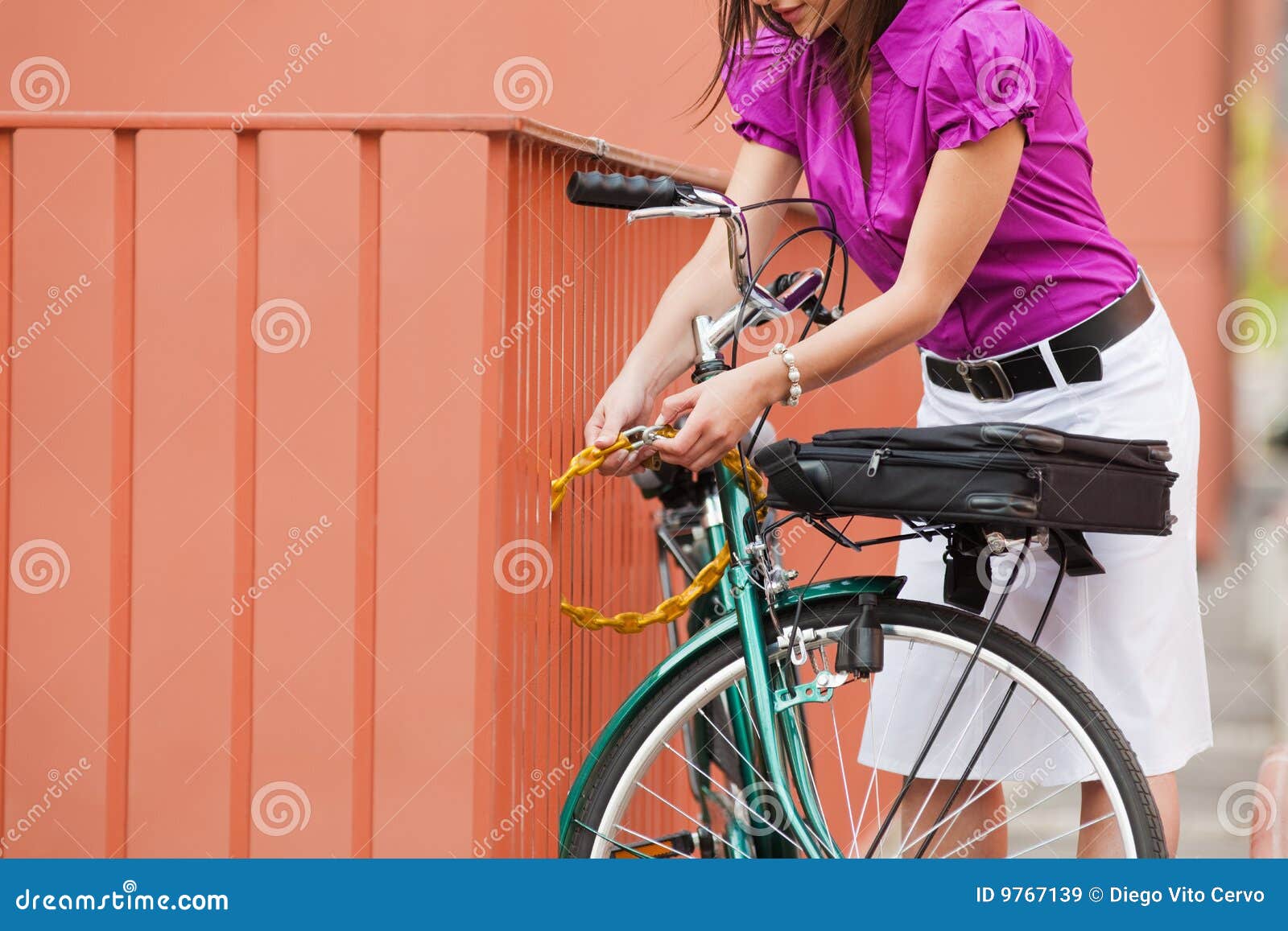 Woman locking padlock stock image. Image of ecology, cyclist - 9767139