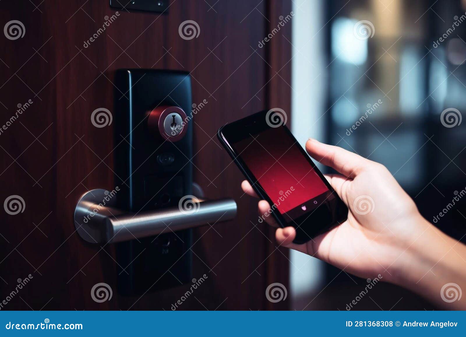 Woman Locking Smartlock on the Entrance Door Using a Smart Phone ...