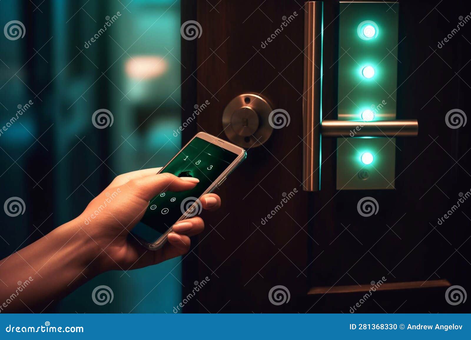 Woman Locking Smartlock On The Entrance Door Using A Smart Phone ...