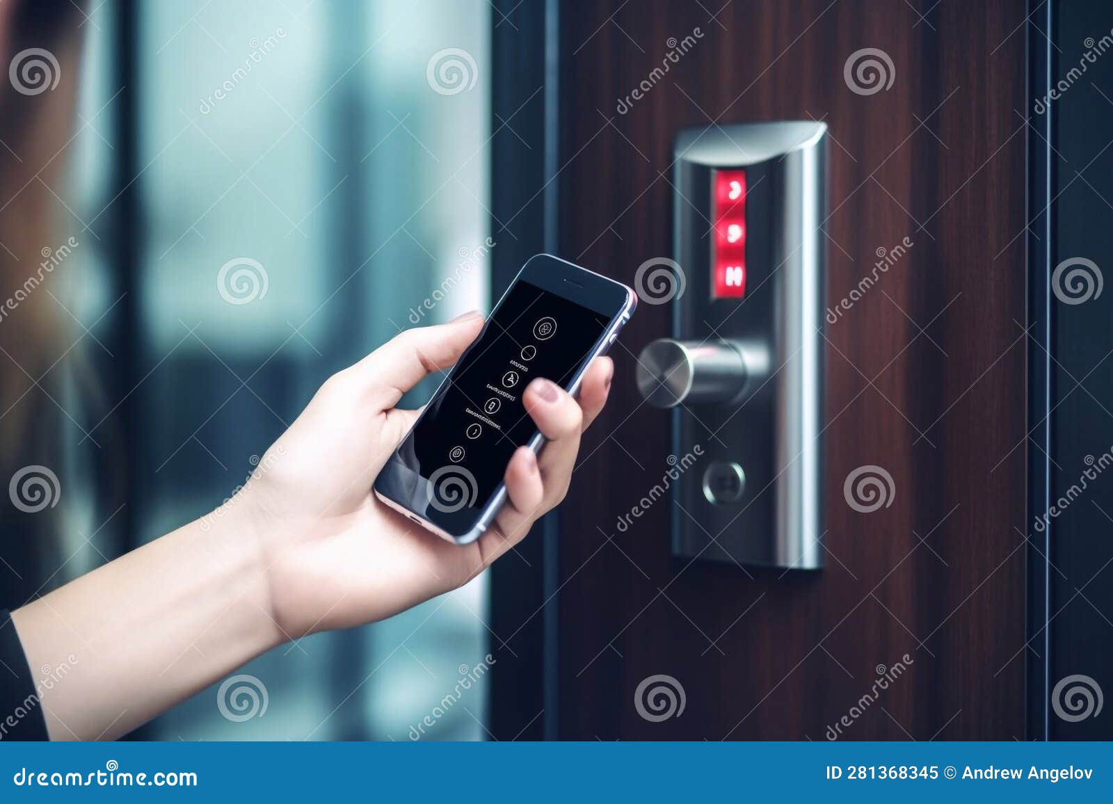 Woman Locking Smartlock On The Entrance Door Using A Smart Phone ...
