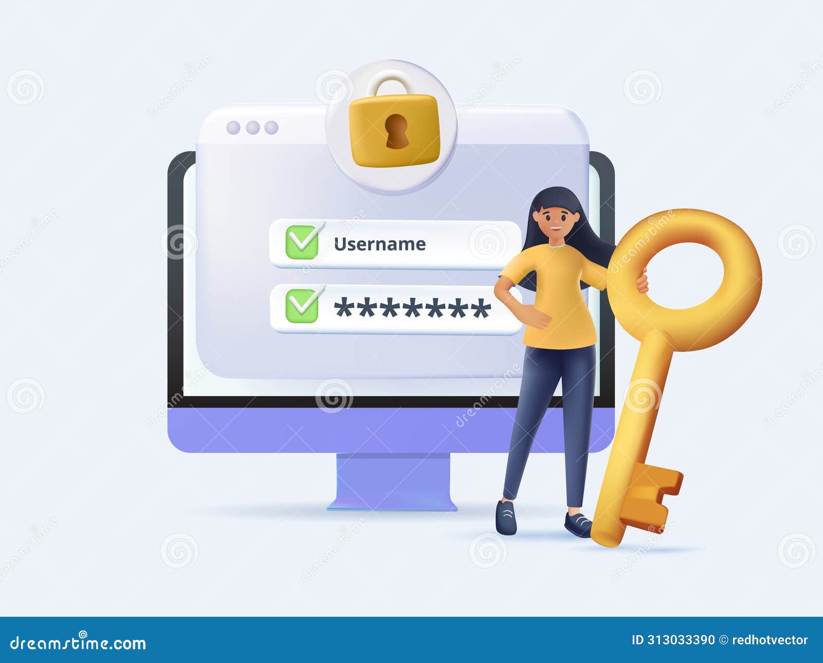 Woman with Login and Password. Authorization and Authentication Stock ...