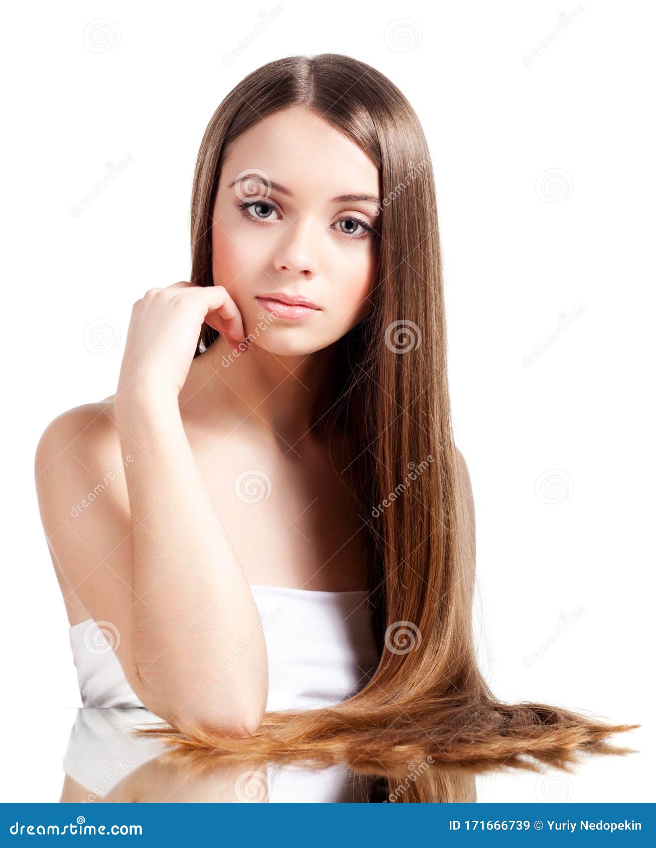Woman With Long Brown Hair Looking At Camera Stock Image Image Of