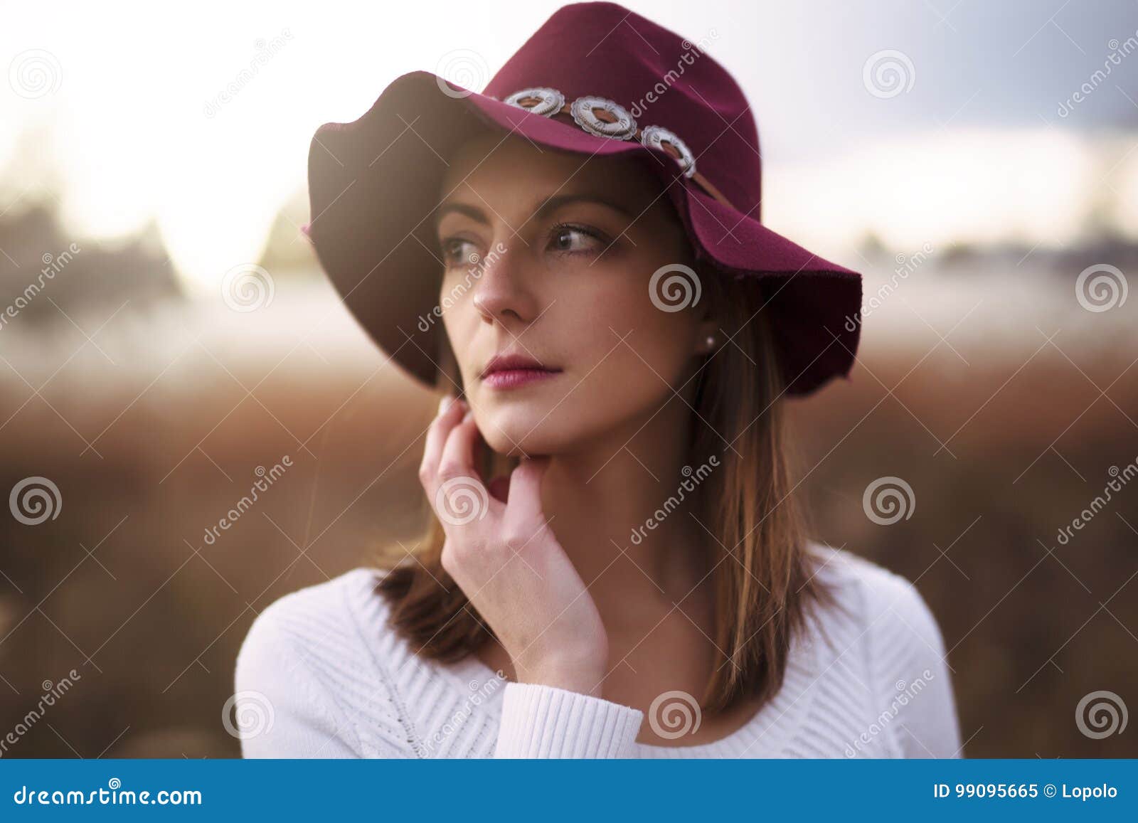 Woman with Long Hair, Fedora Hat Stock Image - Image of countryside ...