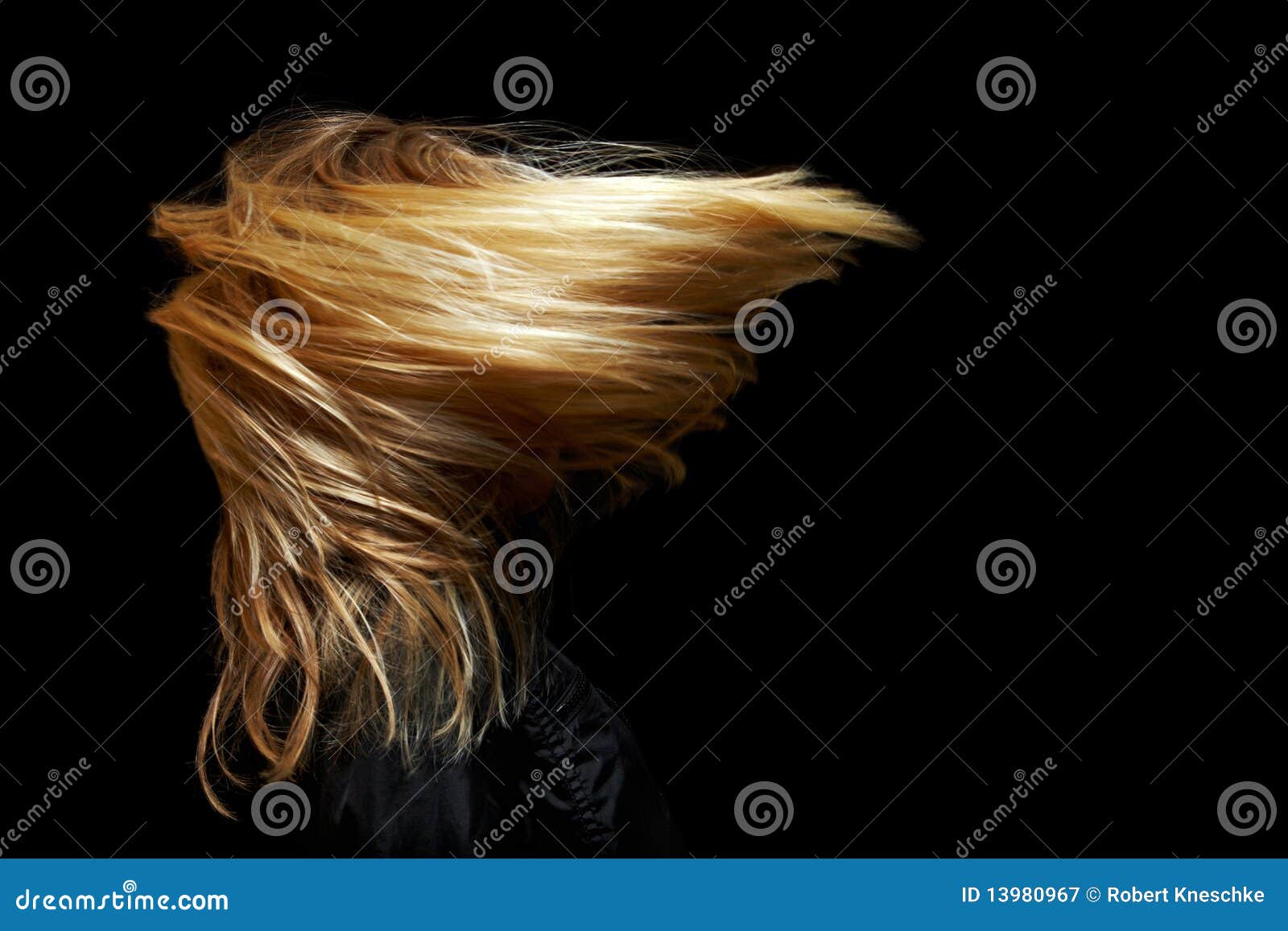 Woman with Long Hair in Wind Stock Image - Image of dark, black: 13980967