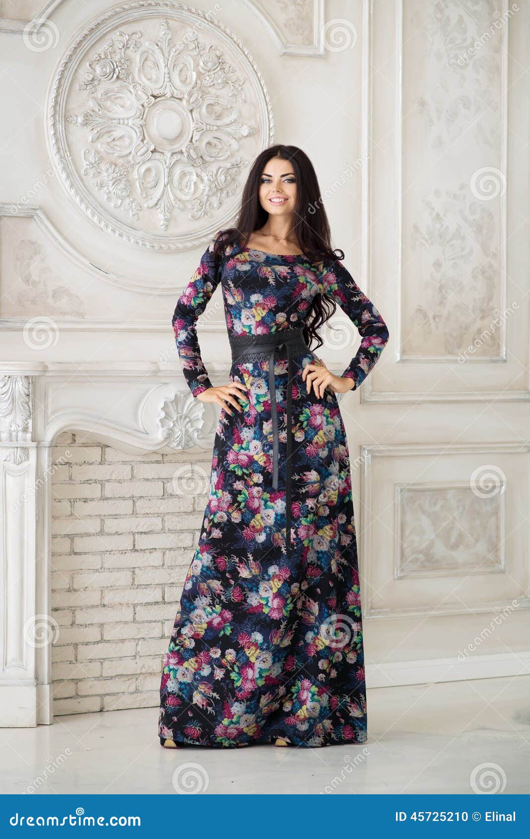 Woman in Long Maxi Dress in Studio Stock Photo - Image of style ...