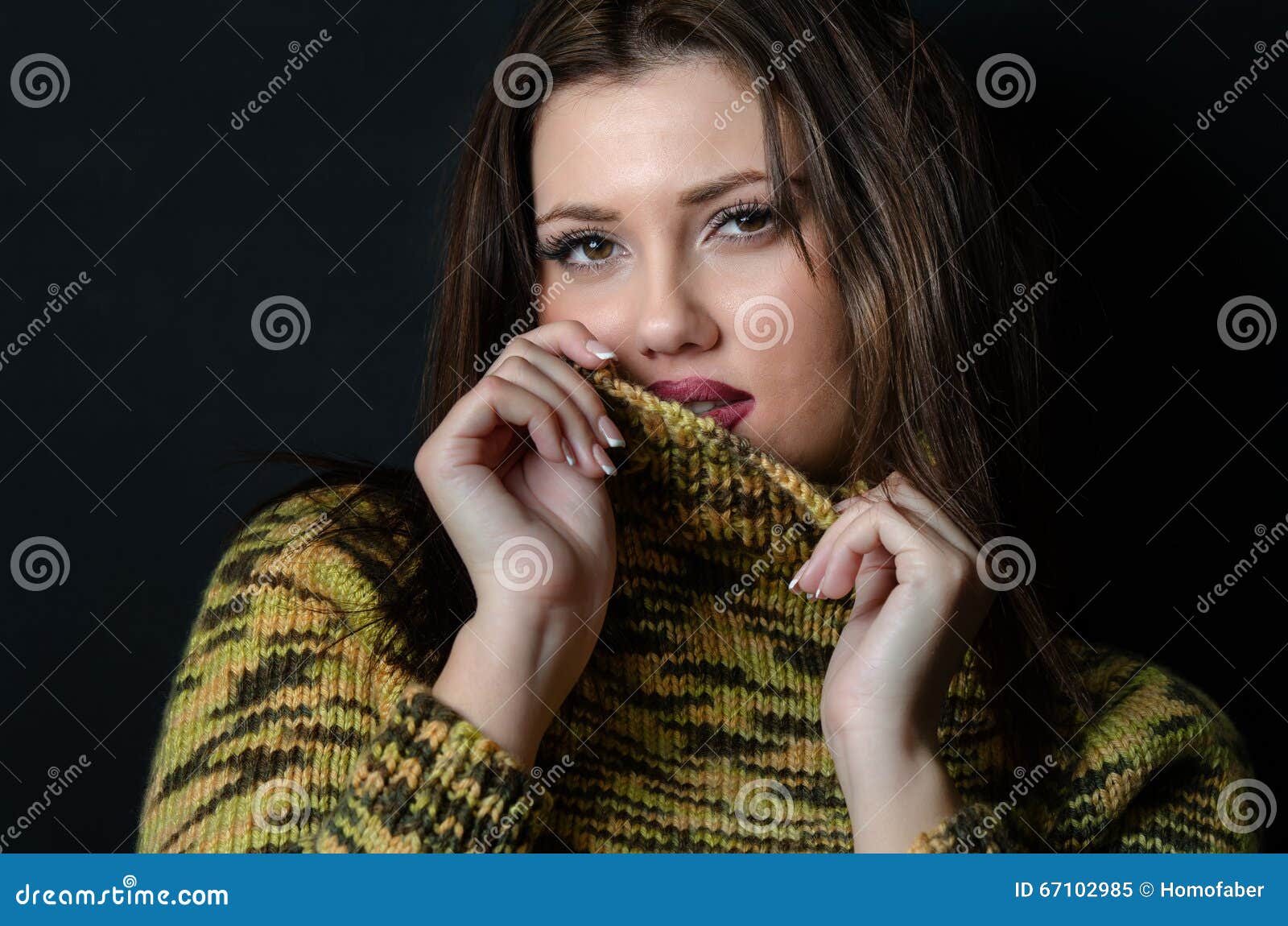 Woman With A Long Straight Hair Wear Wool Pullover Stock Image Image