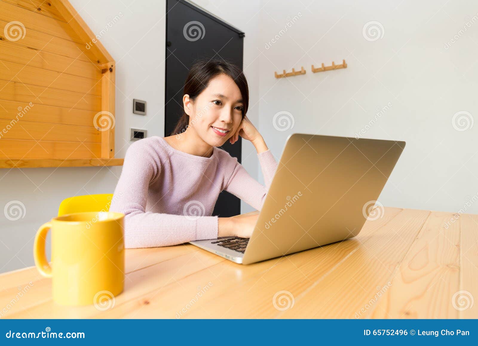Woman Look at Computer at Home Stock Photo - Image of computer, home ...