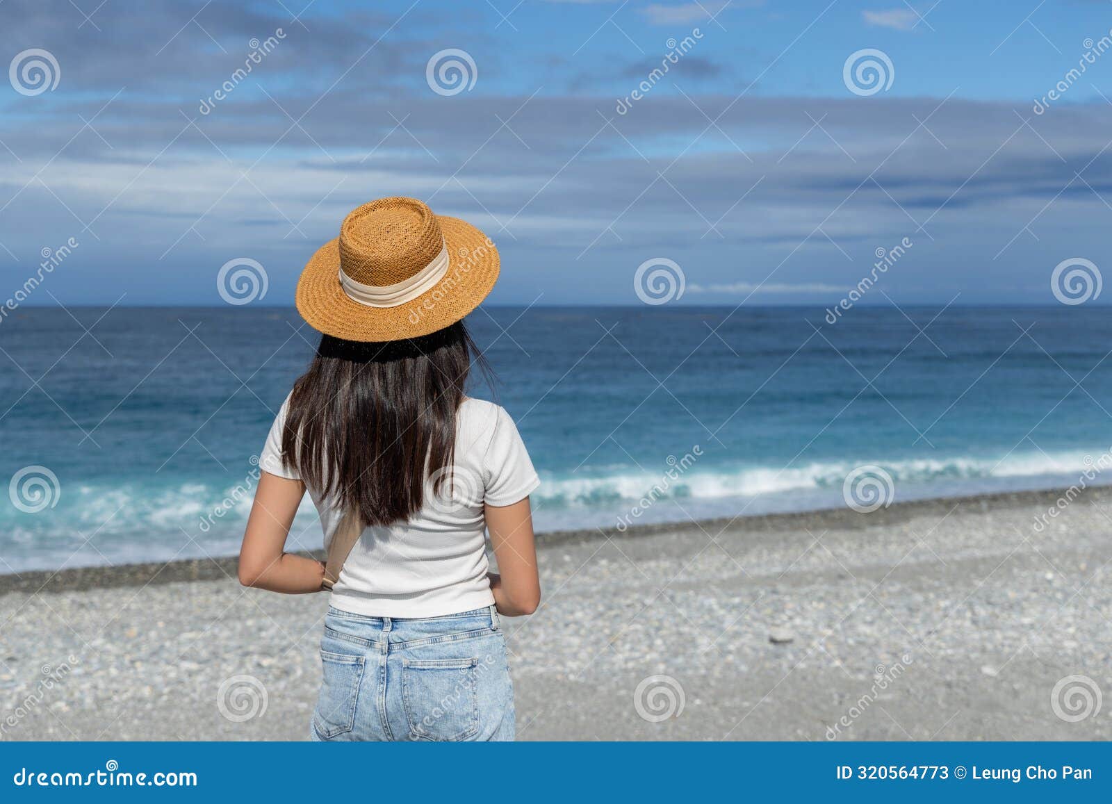 Woman look at sea beach stock image. Image of sunshine - 320564773