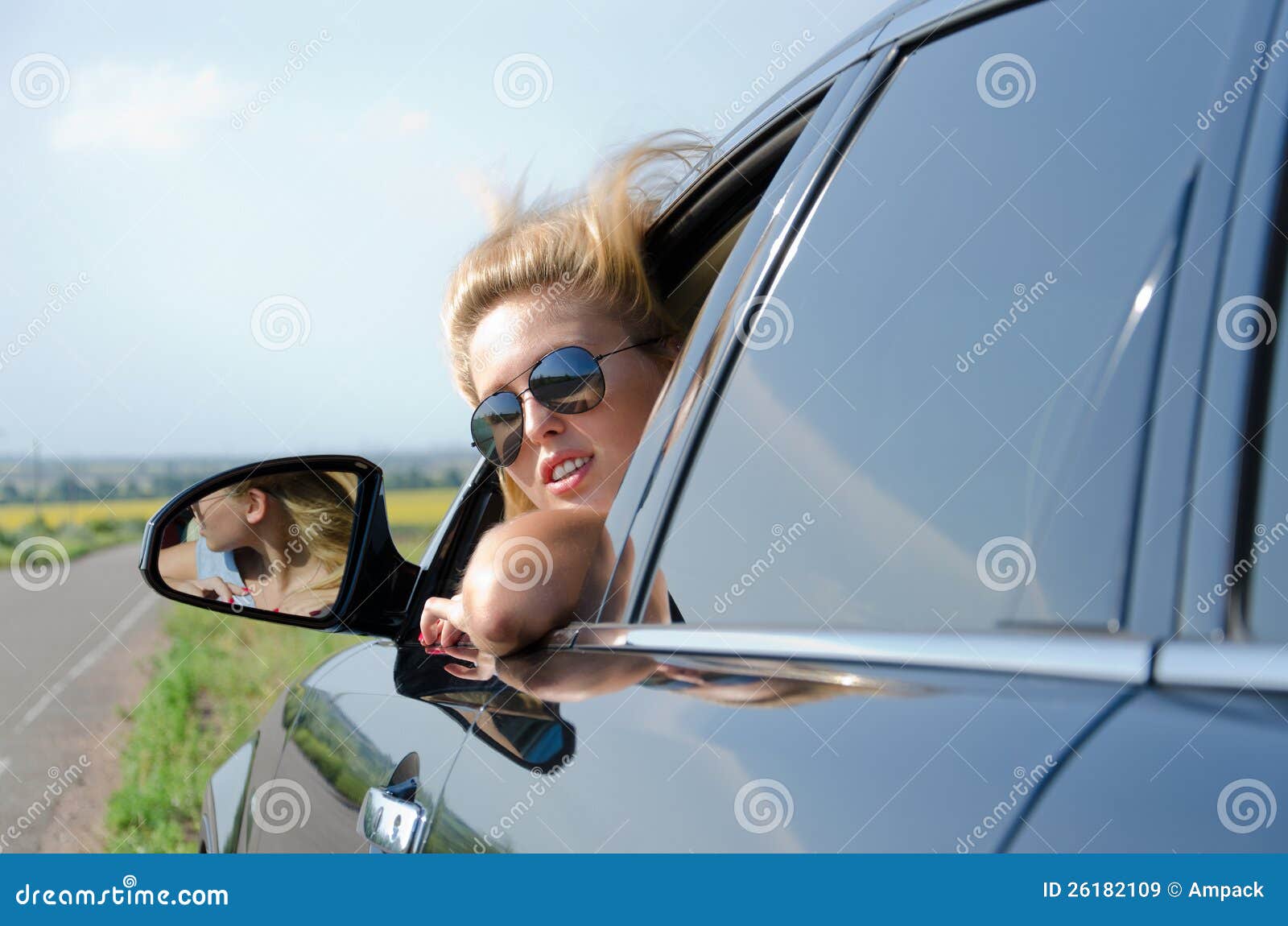 Woman Looking Back Out Of A Car Window Stock Image - Image of ...