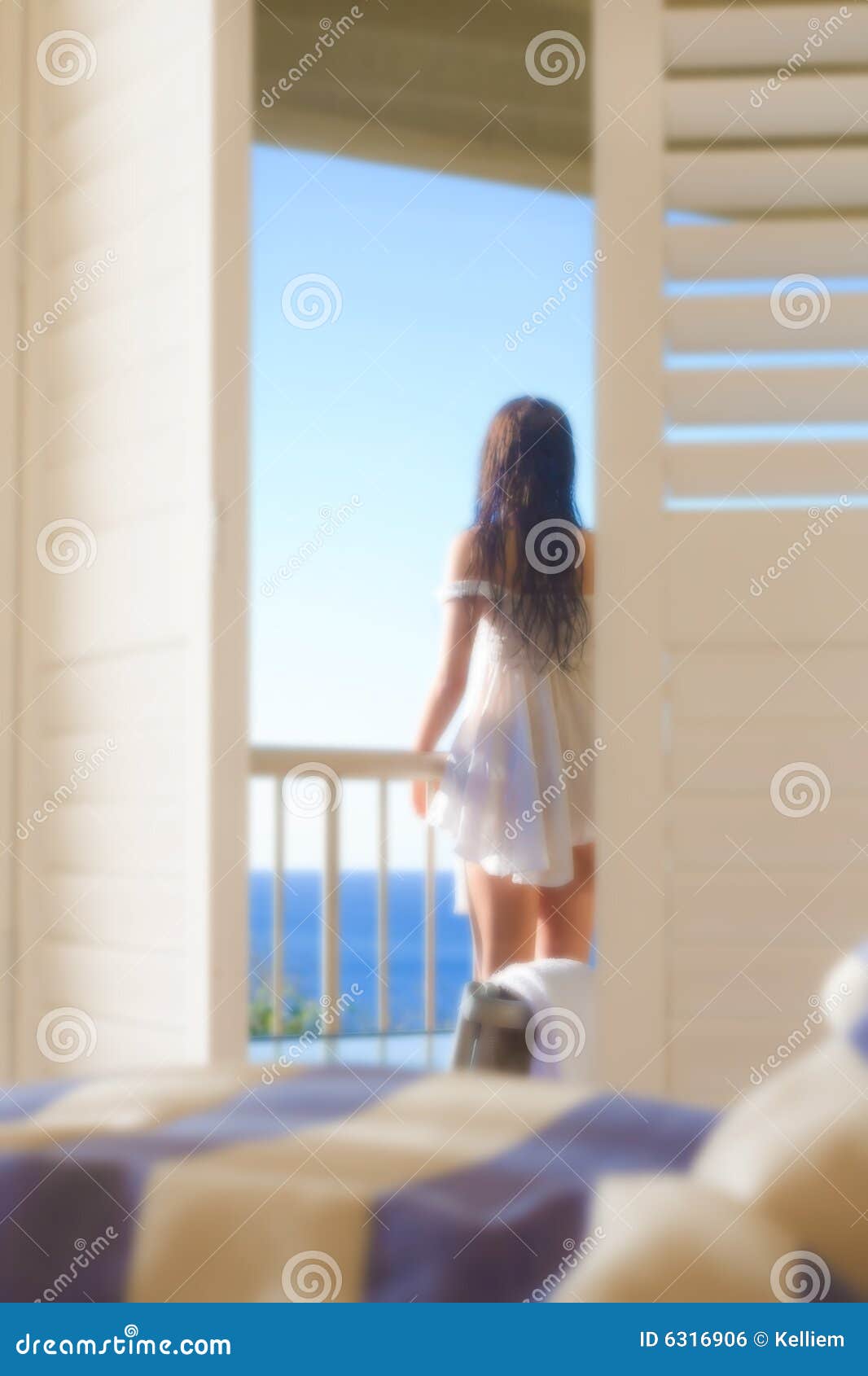 Woman looking from balcony stock photo. Image of daydream - 6316906