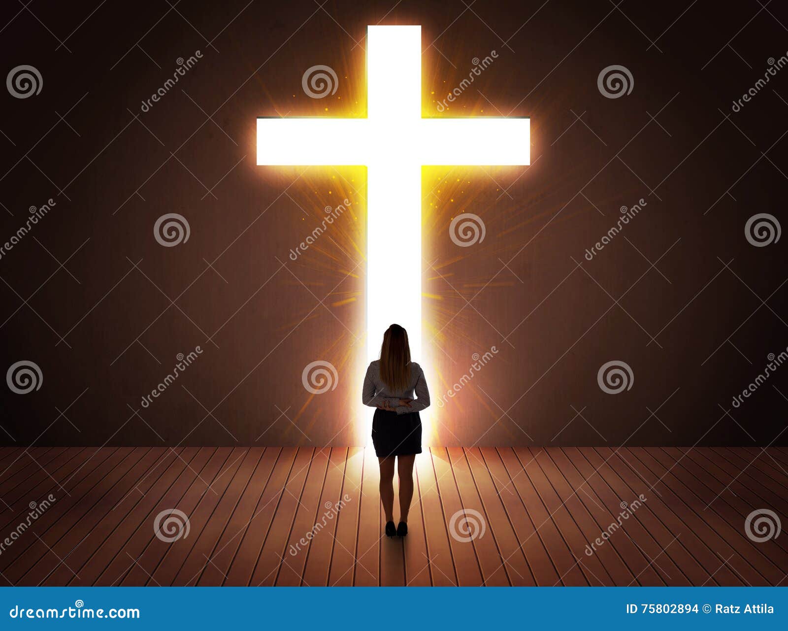 Woman Looking At Bright Cross Sign Stock Photo | CartoonDealer.com ...