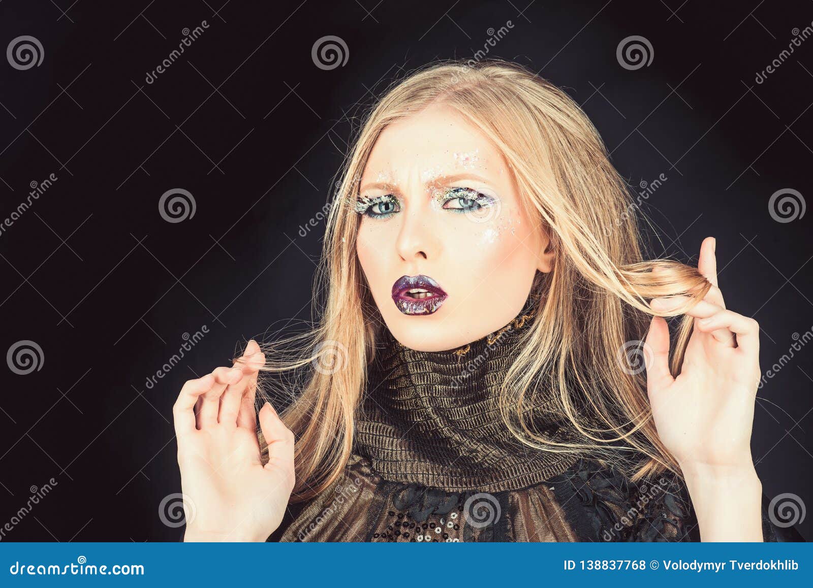 Woman Looking at Camera. Woman with Bright Makeup and Hairstyle. Stock ...