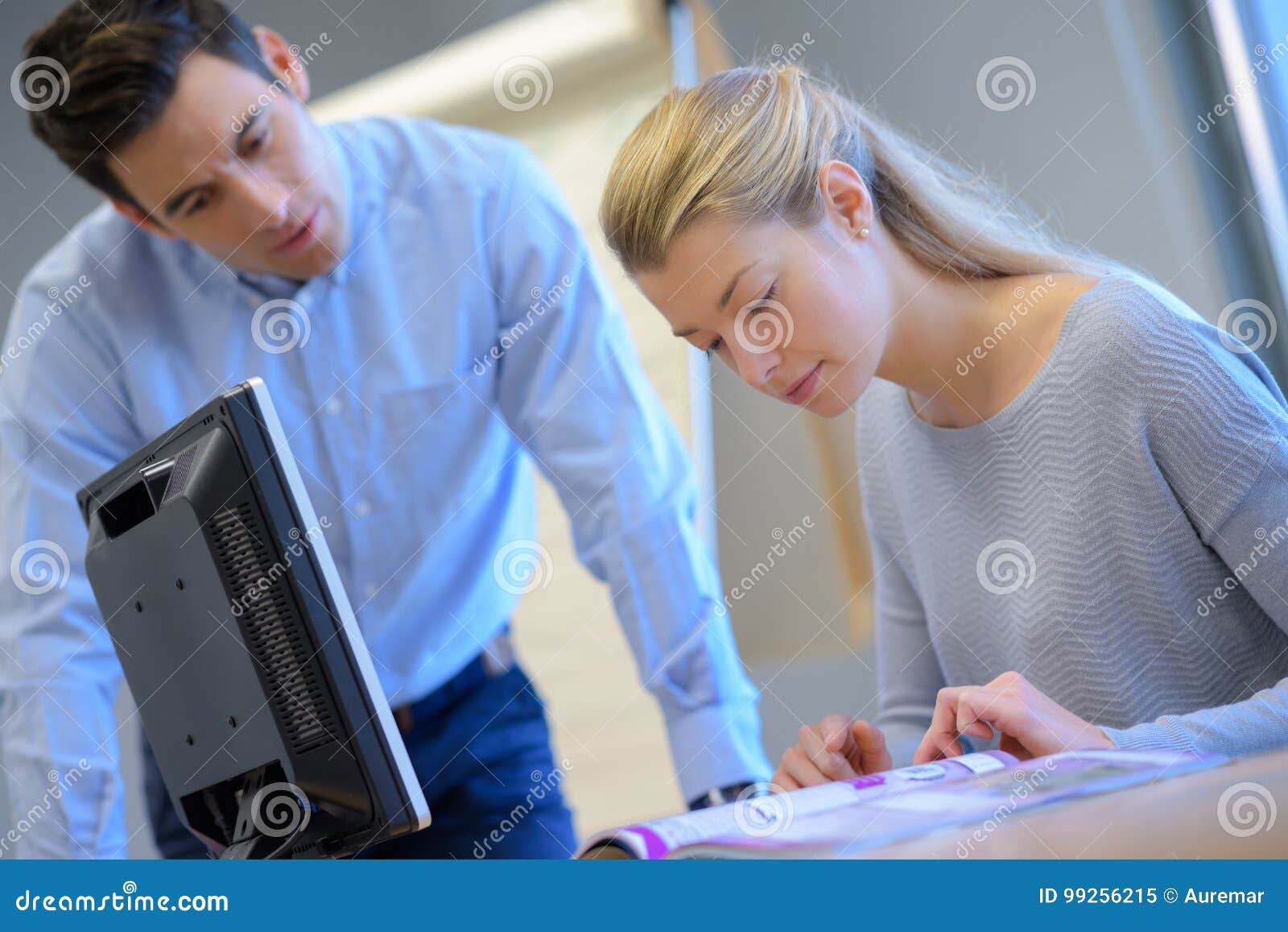 Woman looking at catalog stock image. Image of client - 99256215