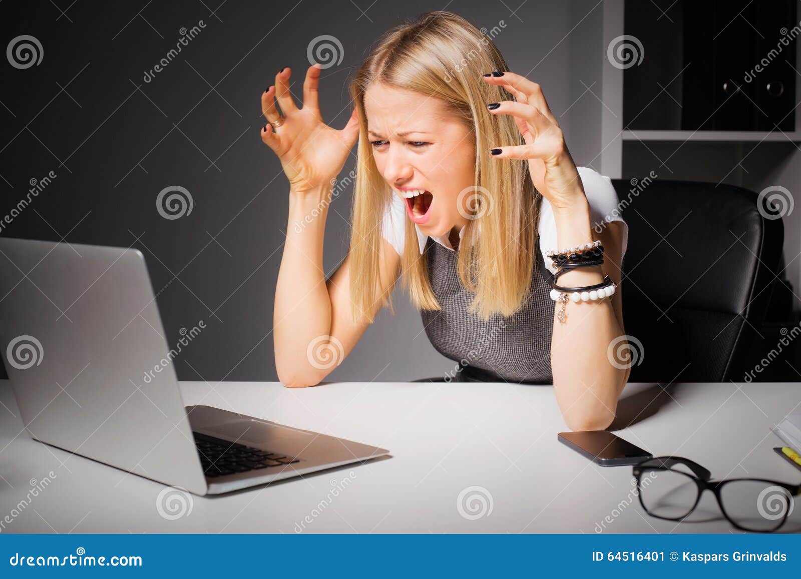 Woman Looking at Computer and Going Crazy Stock Image - Image of ...