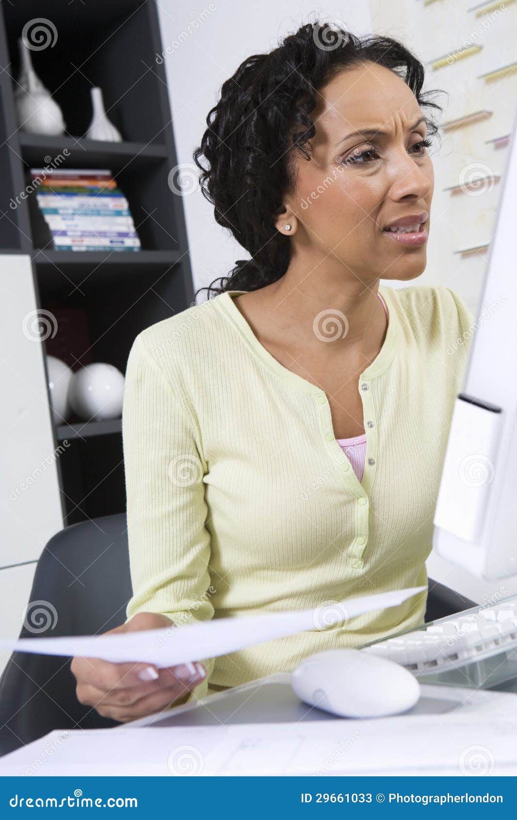 Woman Looking at Computer Screen Stock Image - Image of paper, black ...