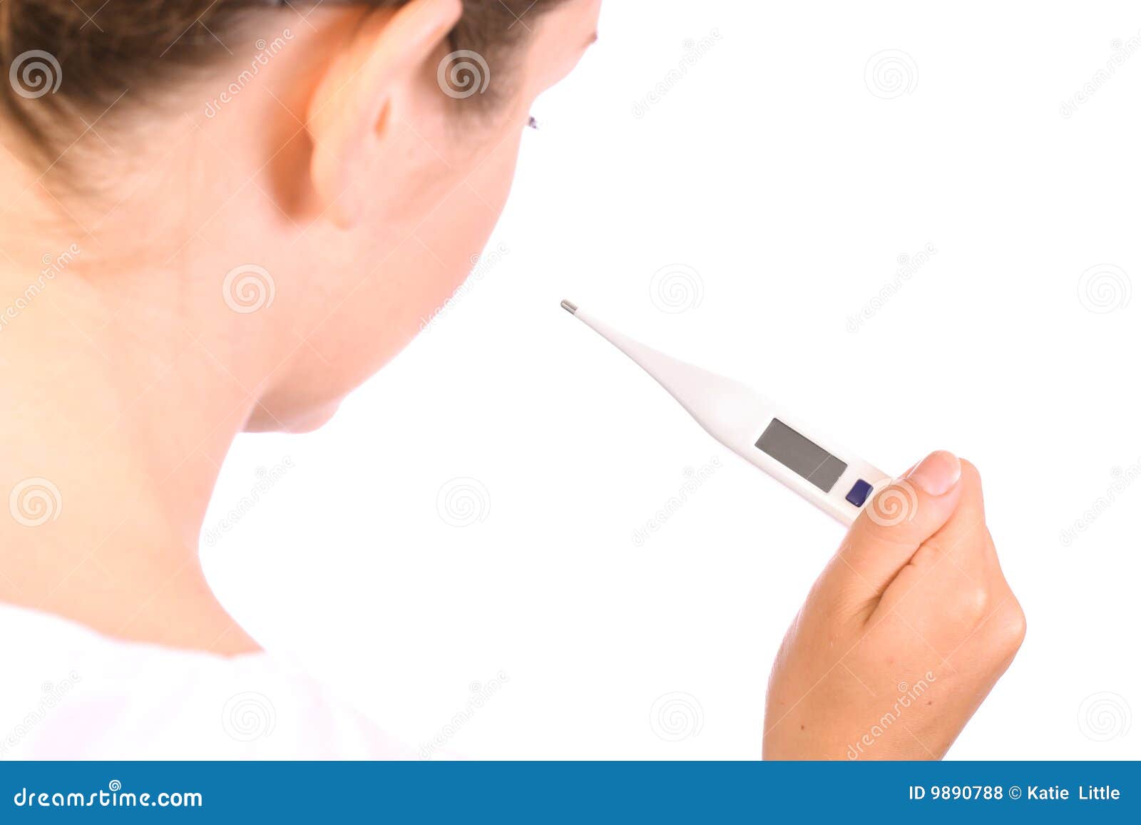 Woman Looking at a Digital Thermometer Stock Photo - Image of isolated ...