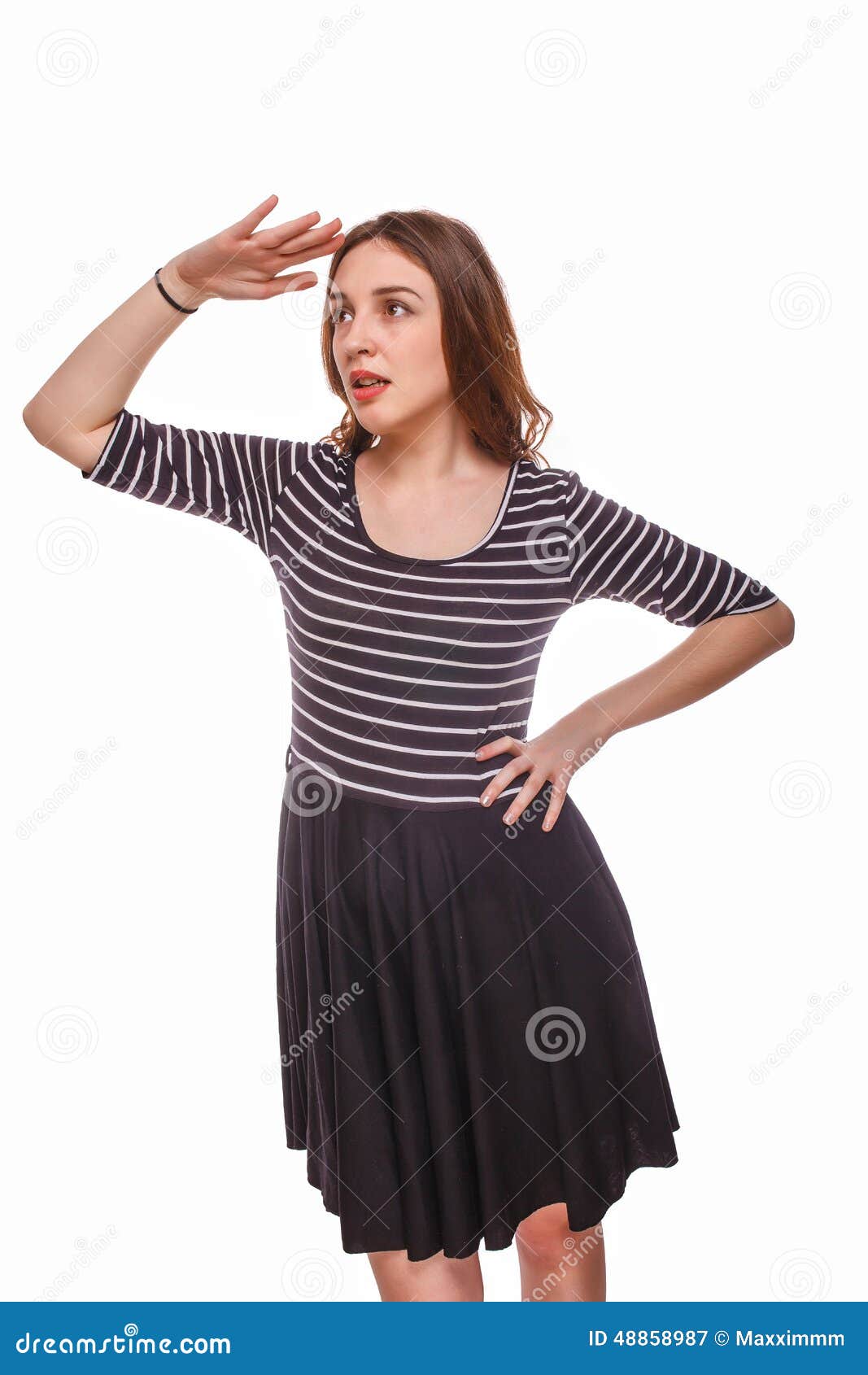 Woman Looking into the Distance Hand Isolated on Stock Image - Image of ...