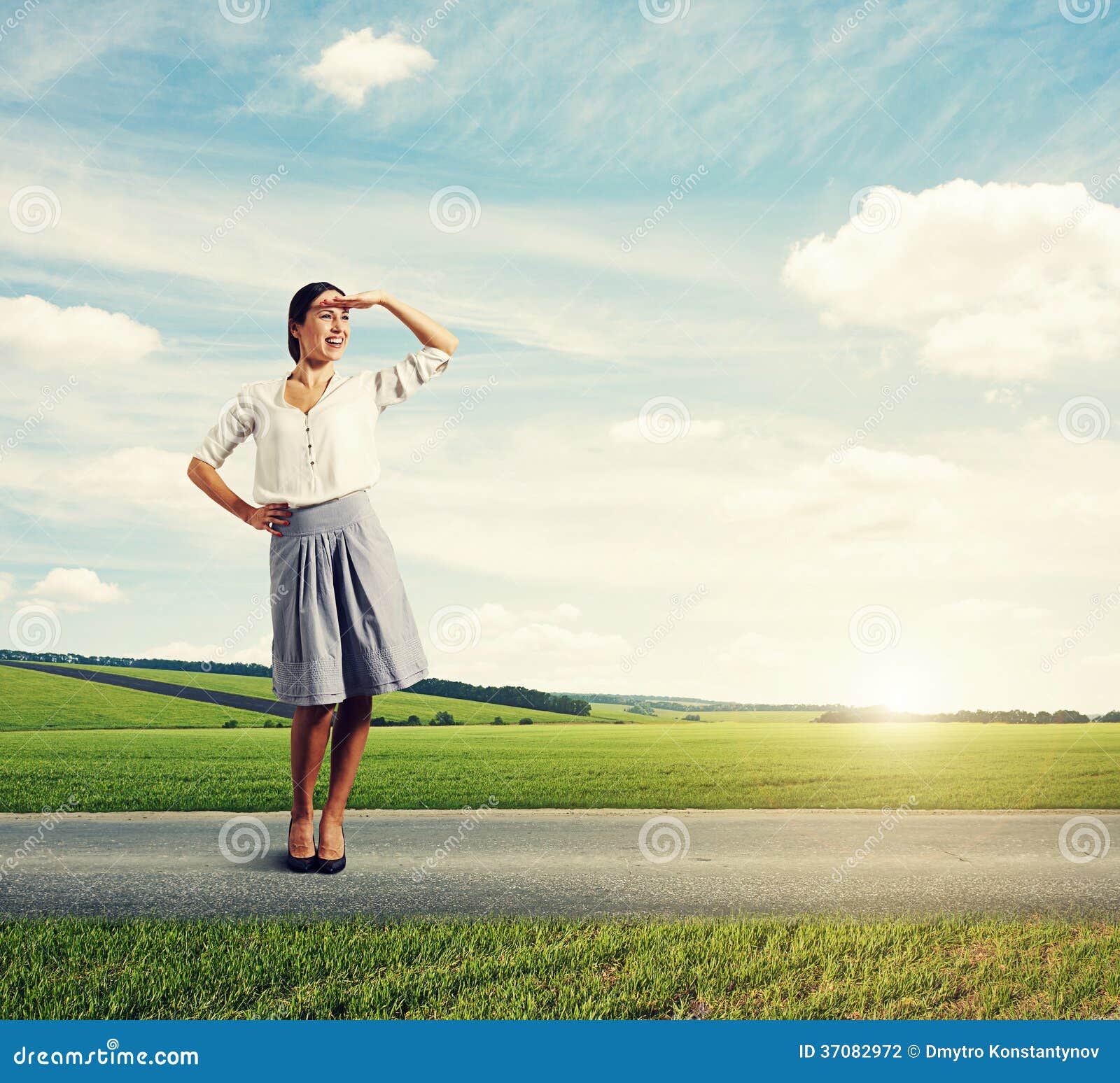 Woman Looking into the Distance Stock Photo - Image of business, meadow ...