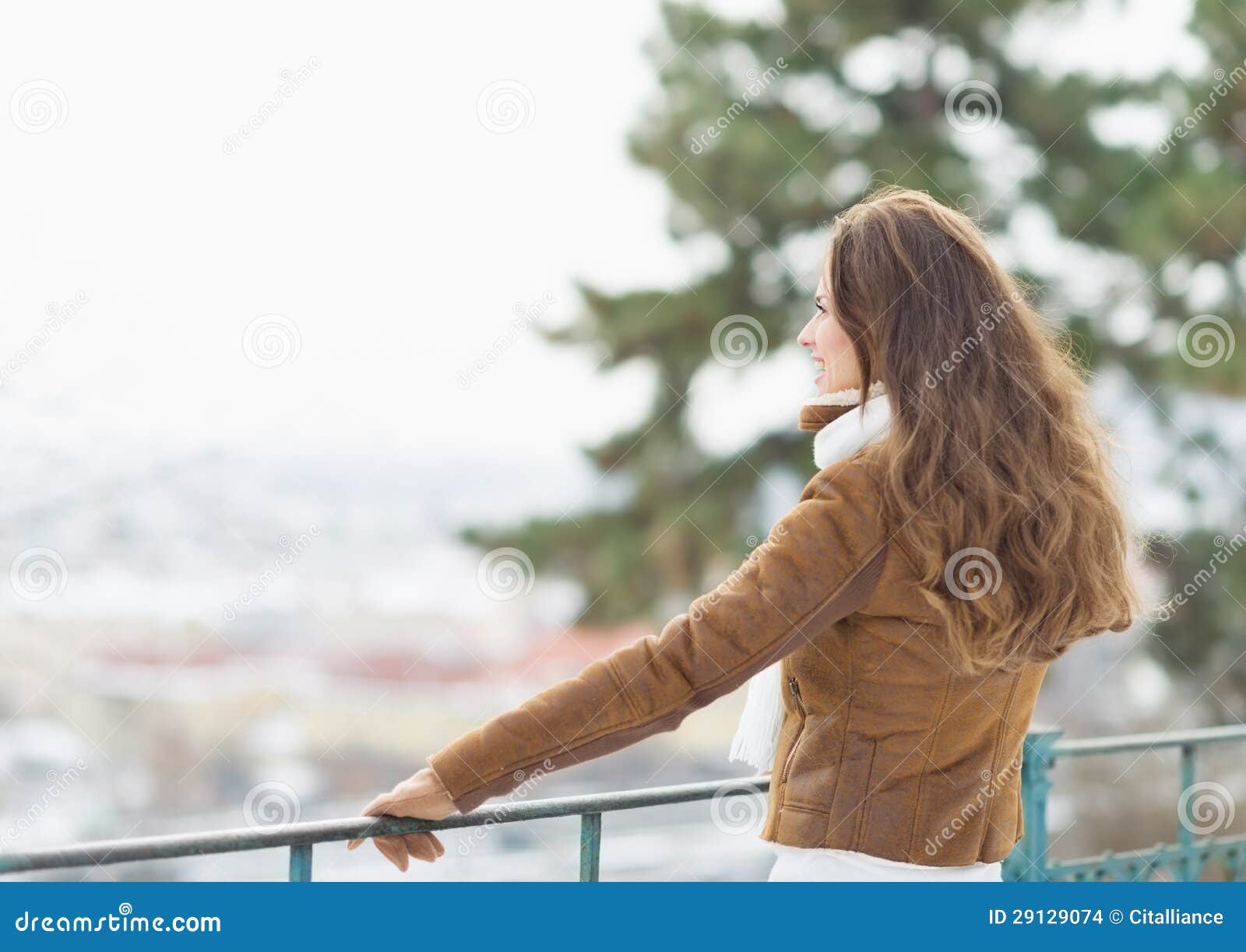Woman Looking into Distance in Winter Outdoors Stock Photo - Image of ...