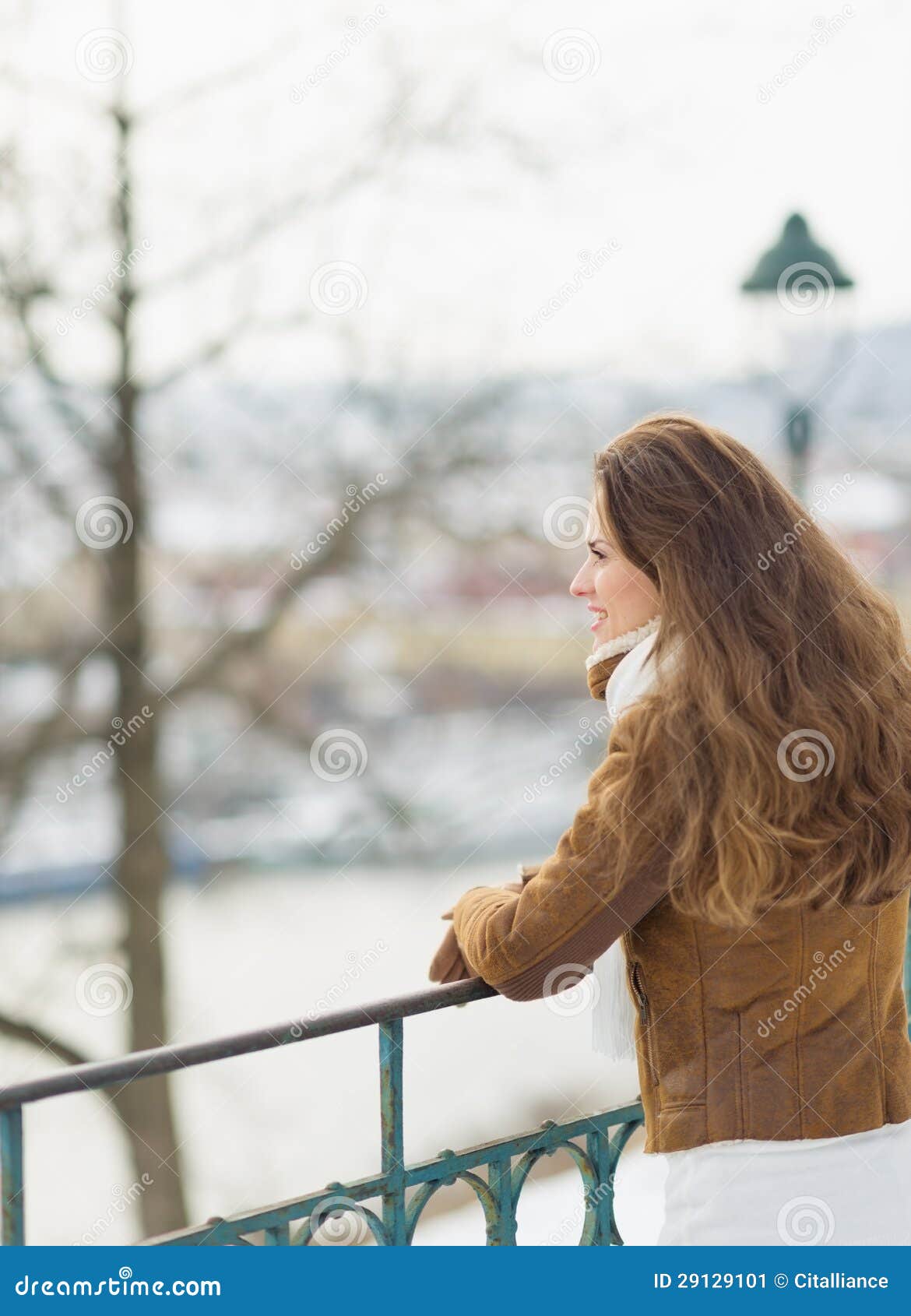 Woman Looking into Distance in Winter Outdoors Stock Image - Image of ...