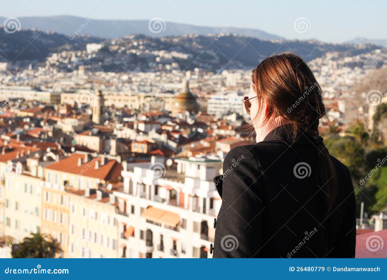 Woman Looking Down at the City of Nice Stock Image - Image of city ...