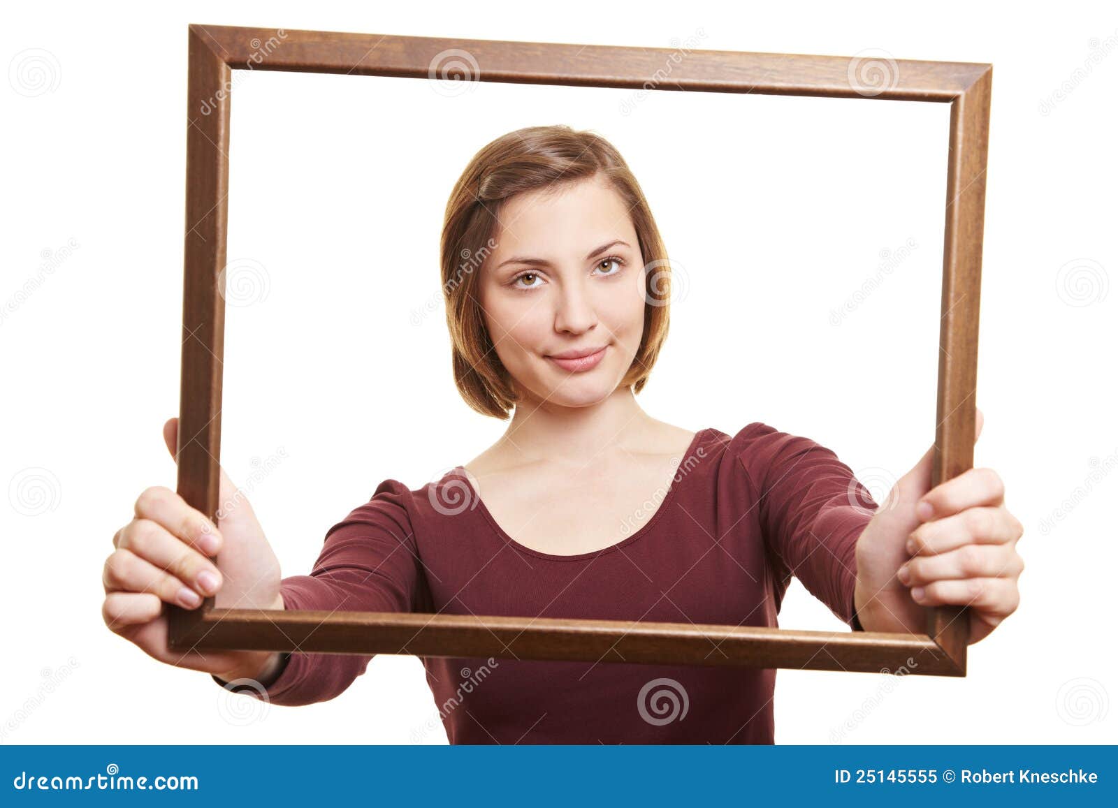Woman Looking through Empty Frame Stock Image - Image of frontal, hand ...