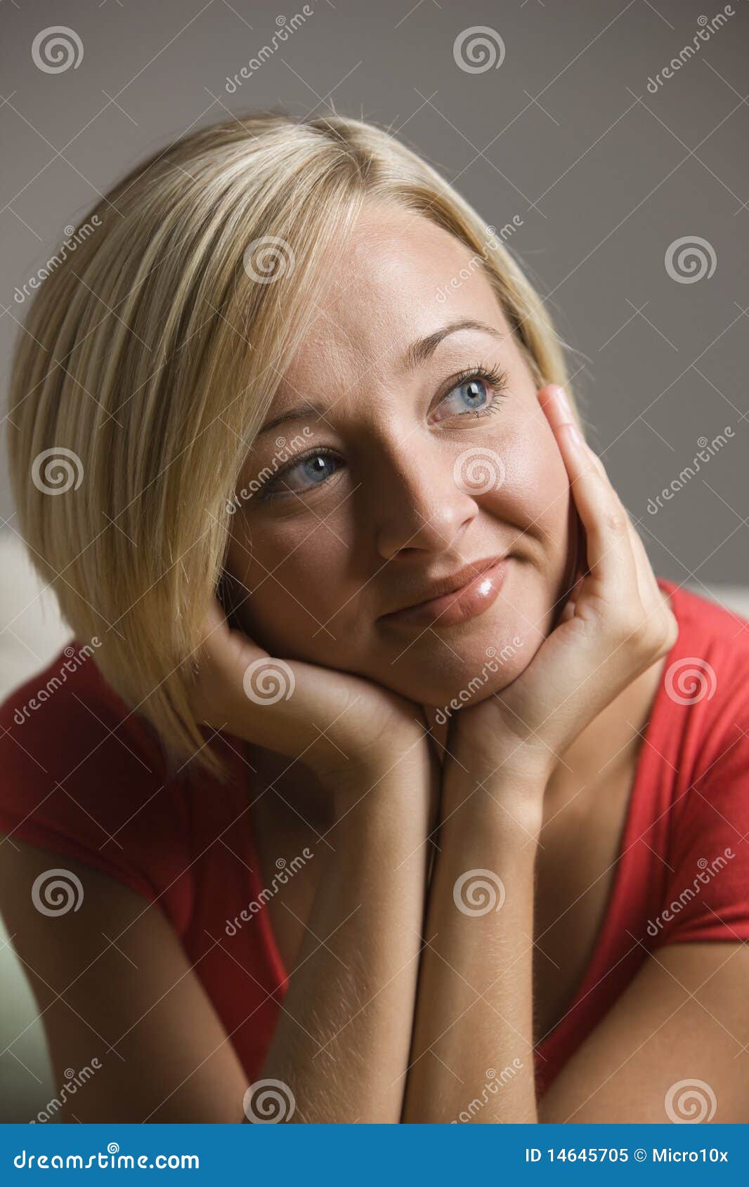 Woman Looking Happy stock image. Image of away, blue - 14645705