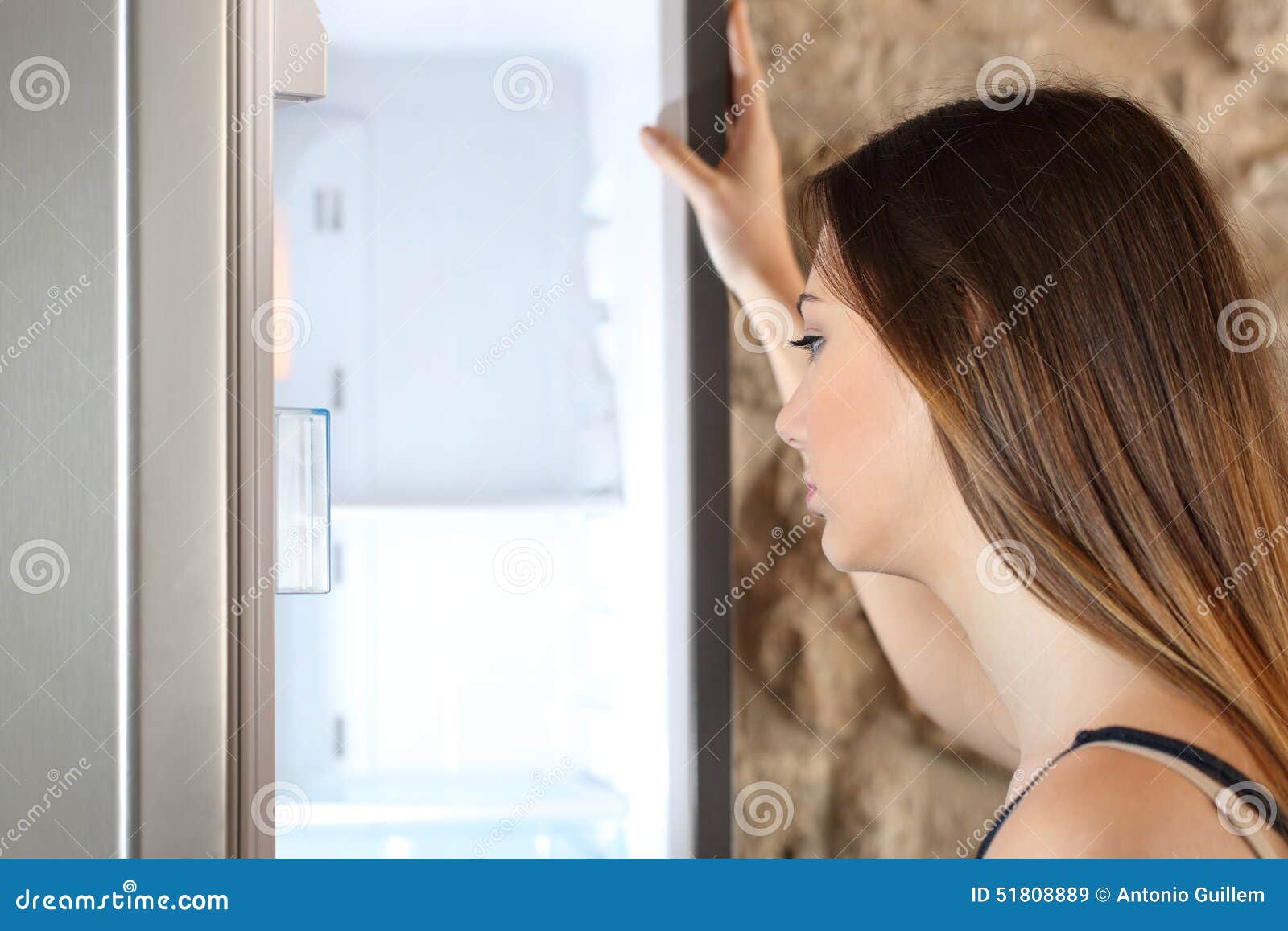 Woman Looking at Her Empty Fridge Stock Image - Image of diet, frig ...