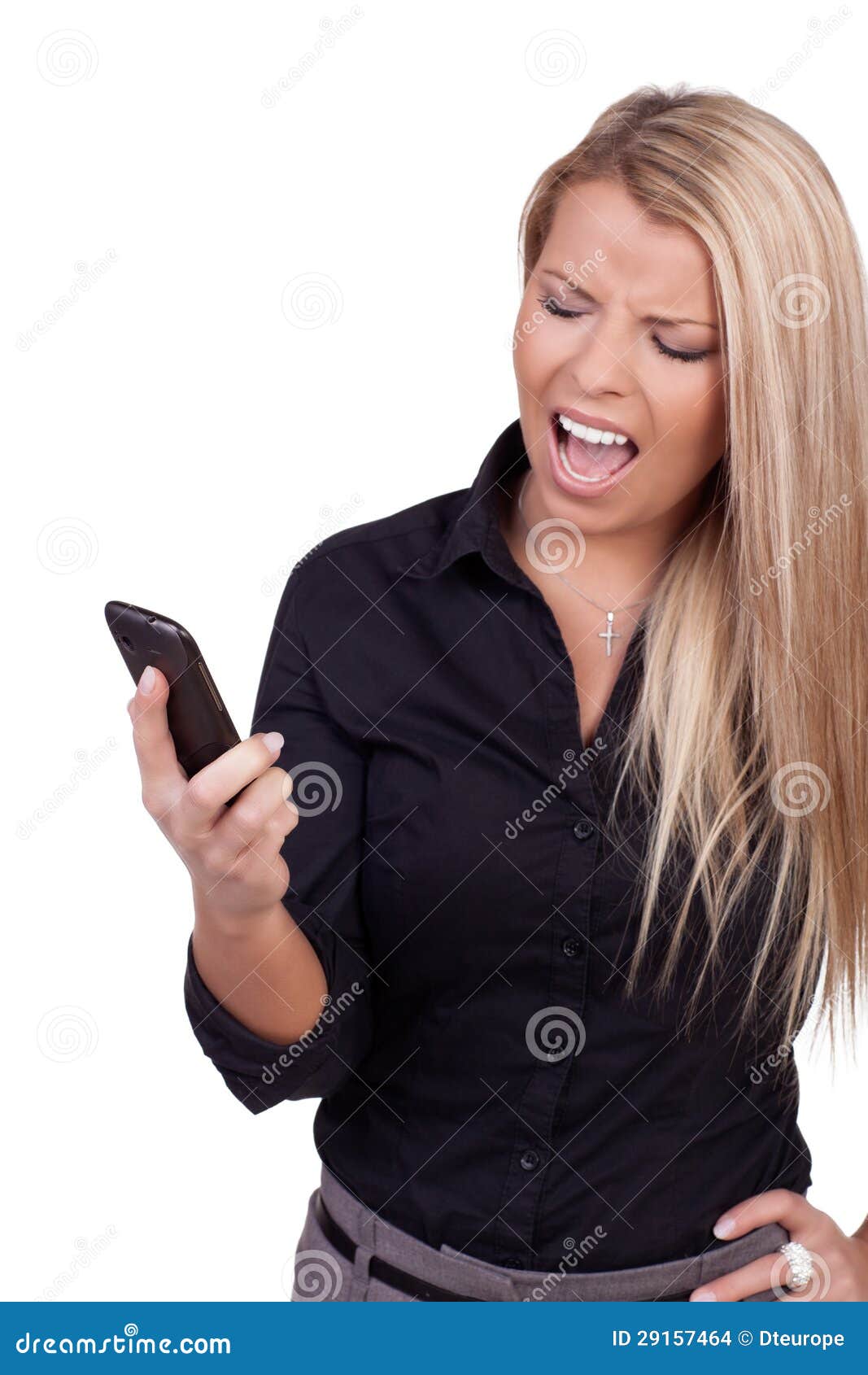 Woman Looking at Her Mobile in Frustration Stock Photo - Image of ...