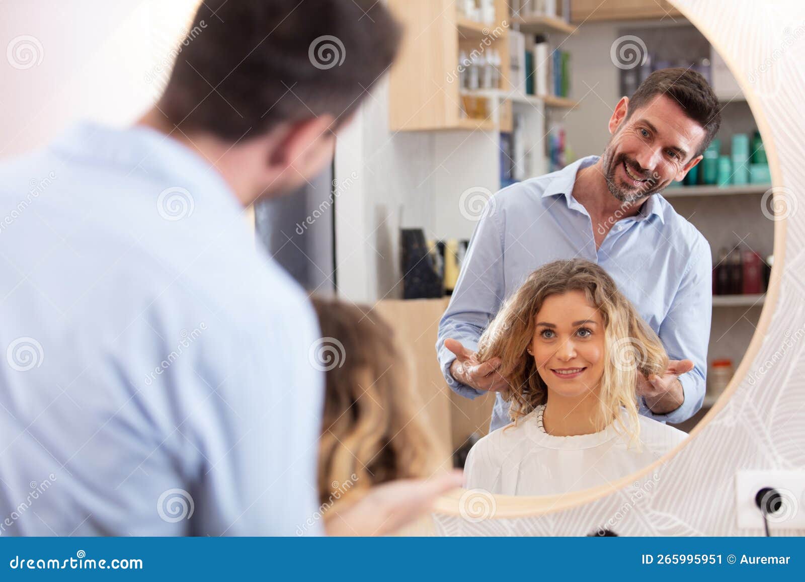 Woman Looking at Reflection while Cutting Hair Stock Image - Image of ...
