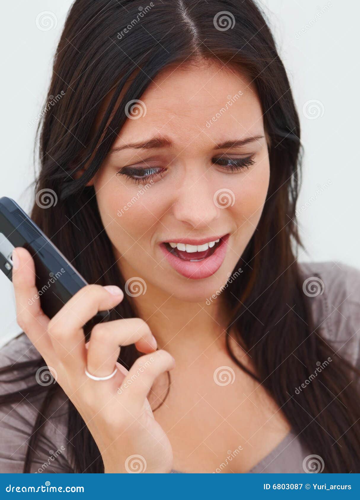 Woman Looking Horrified by Phone Call Stock Image - Image of look, girl ...
