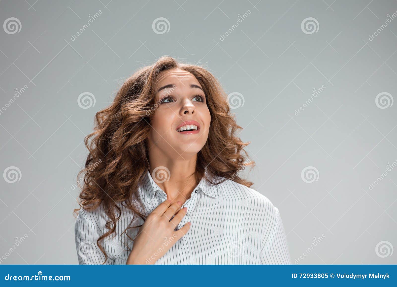 Woman is Looking Imploring Over Gray Background Stock Image - Image of ...
