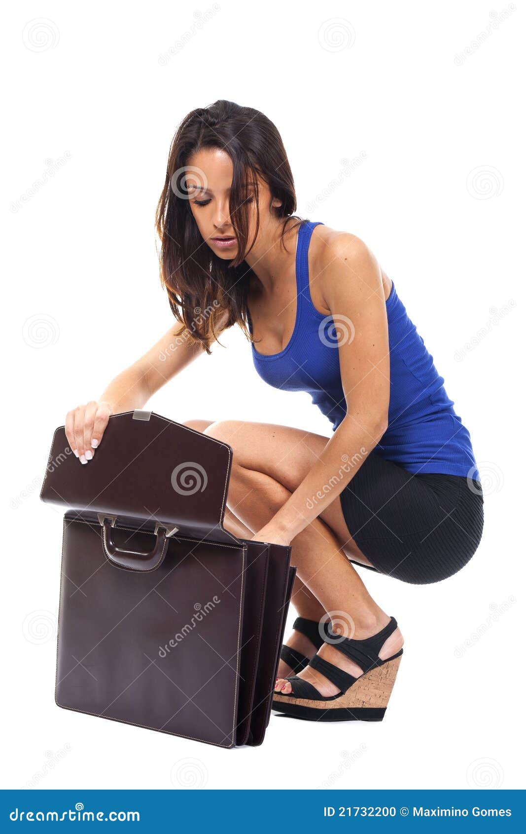 Woman Looking Inside a Briefcase Stock Photo - Image of casual, adult ...
