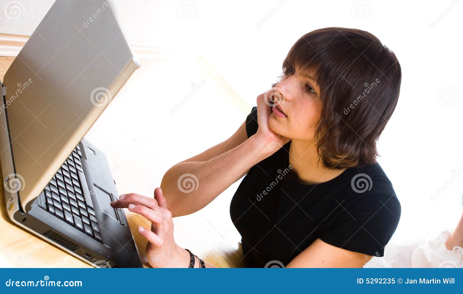 Woman looking at laptop stock image. Image of female, brunette - 5292235