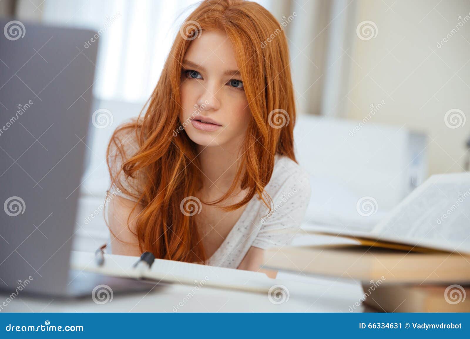 Woman Looking on Laptop Computer Screen Stock Image - Image of cute ...
