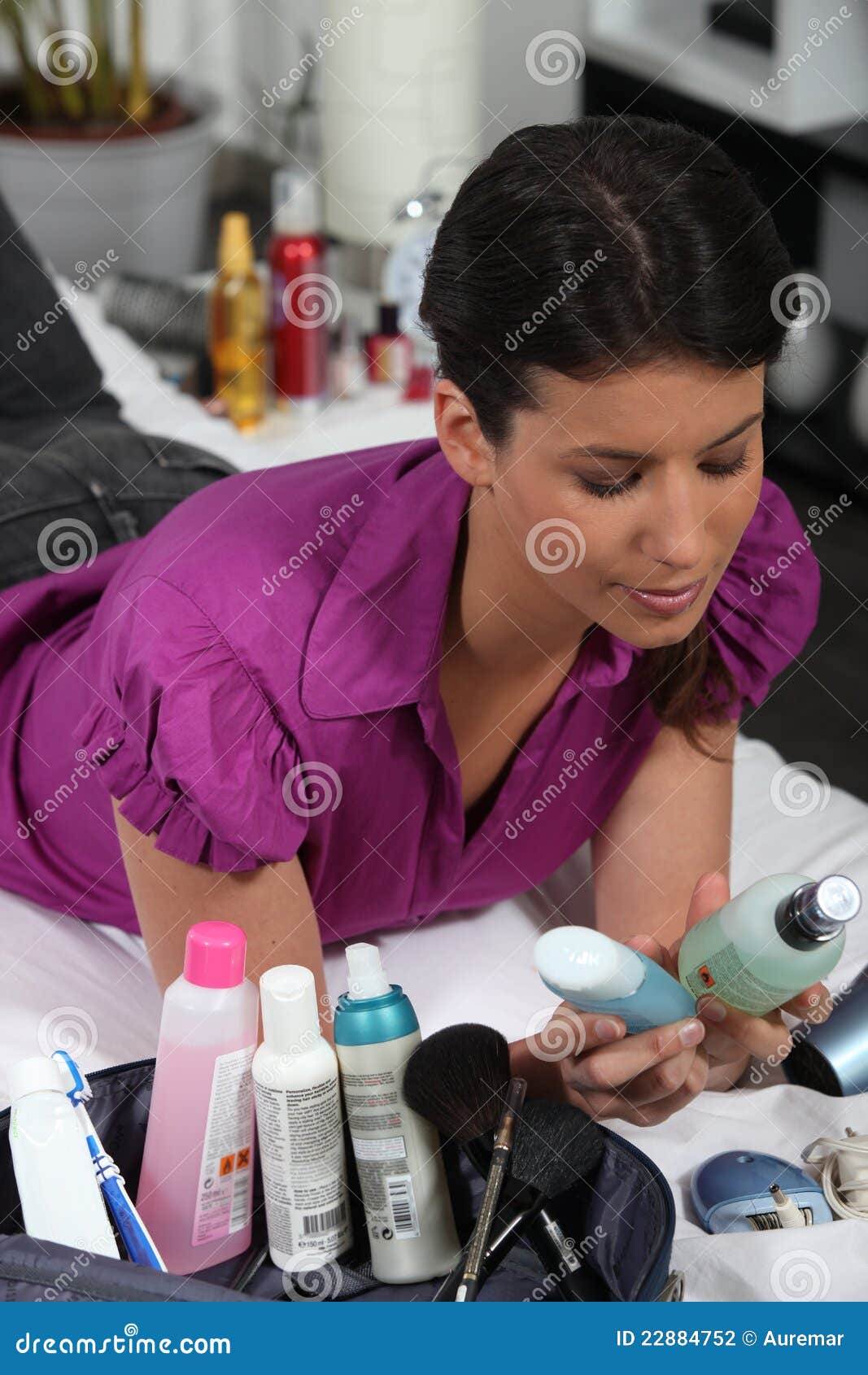 Woman Looking Lotion Bottles Stock Photo - Image of beauty, health ...