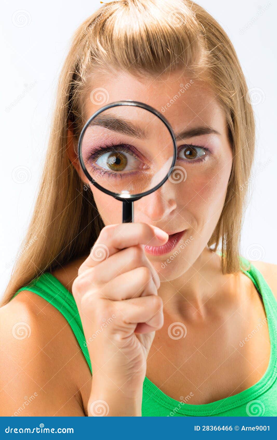 Woman Looking through Magnifying Glass Stock Photo - Image of reading ...