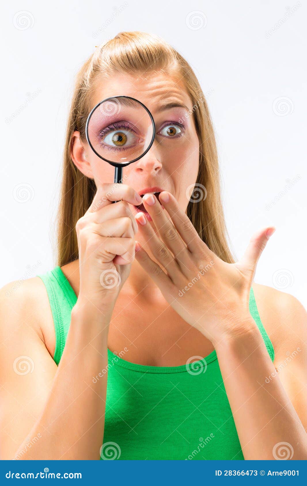Woman Looking through Magnifying Glass Stock Image - Image of human ...
