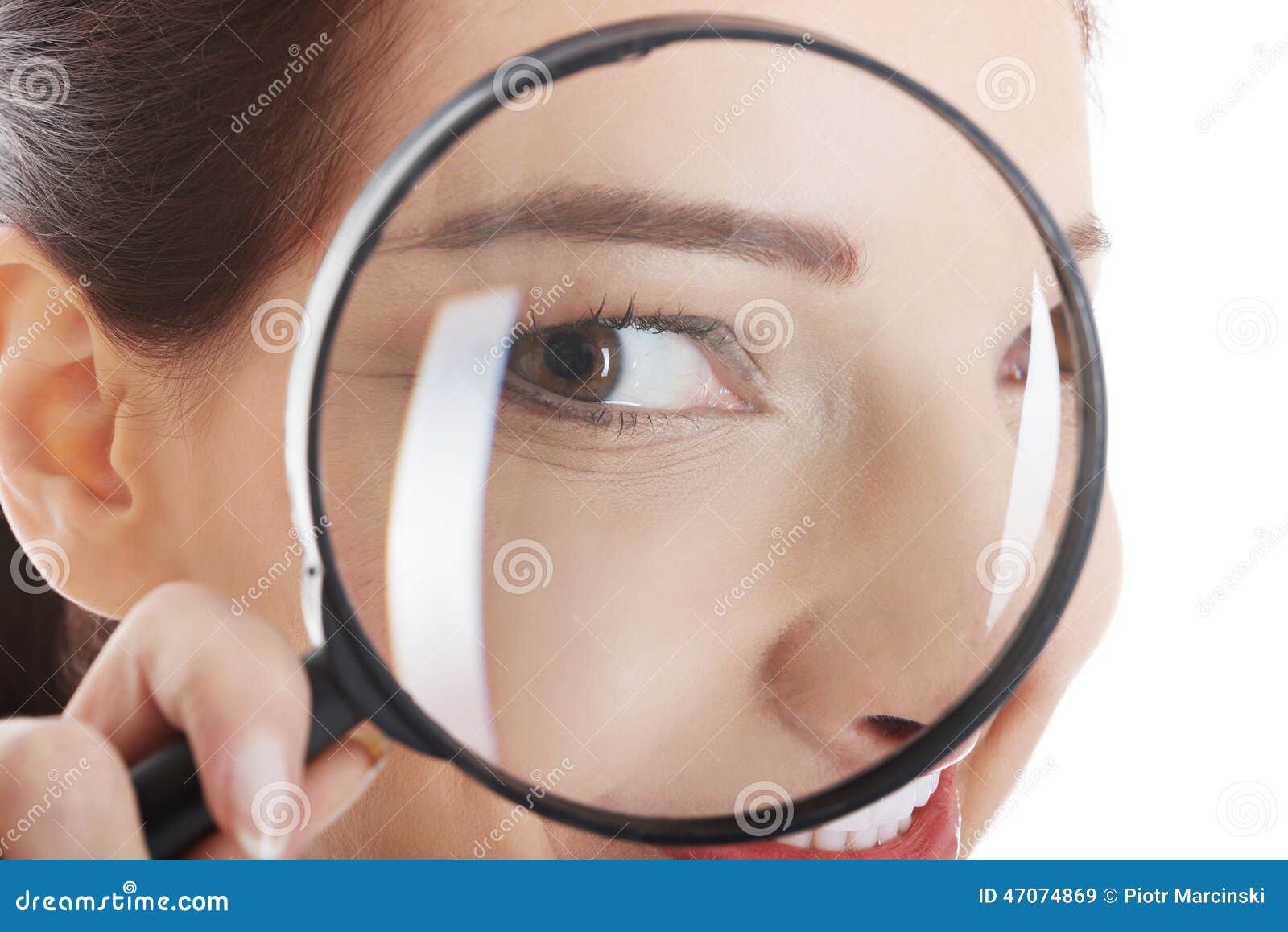 Woman Looking through Magnifying Glass Stock Image - Image of eyesight ...