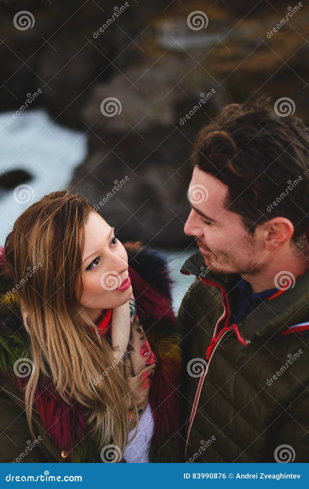 Woman Looking at Man stock photo. Image of cheerful, lake - 83990876