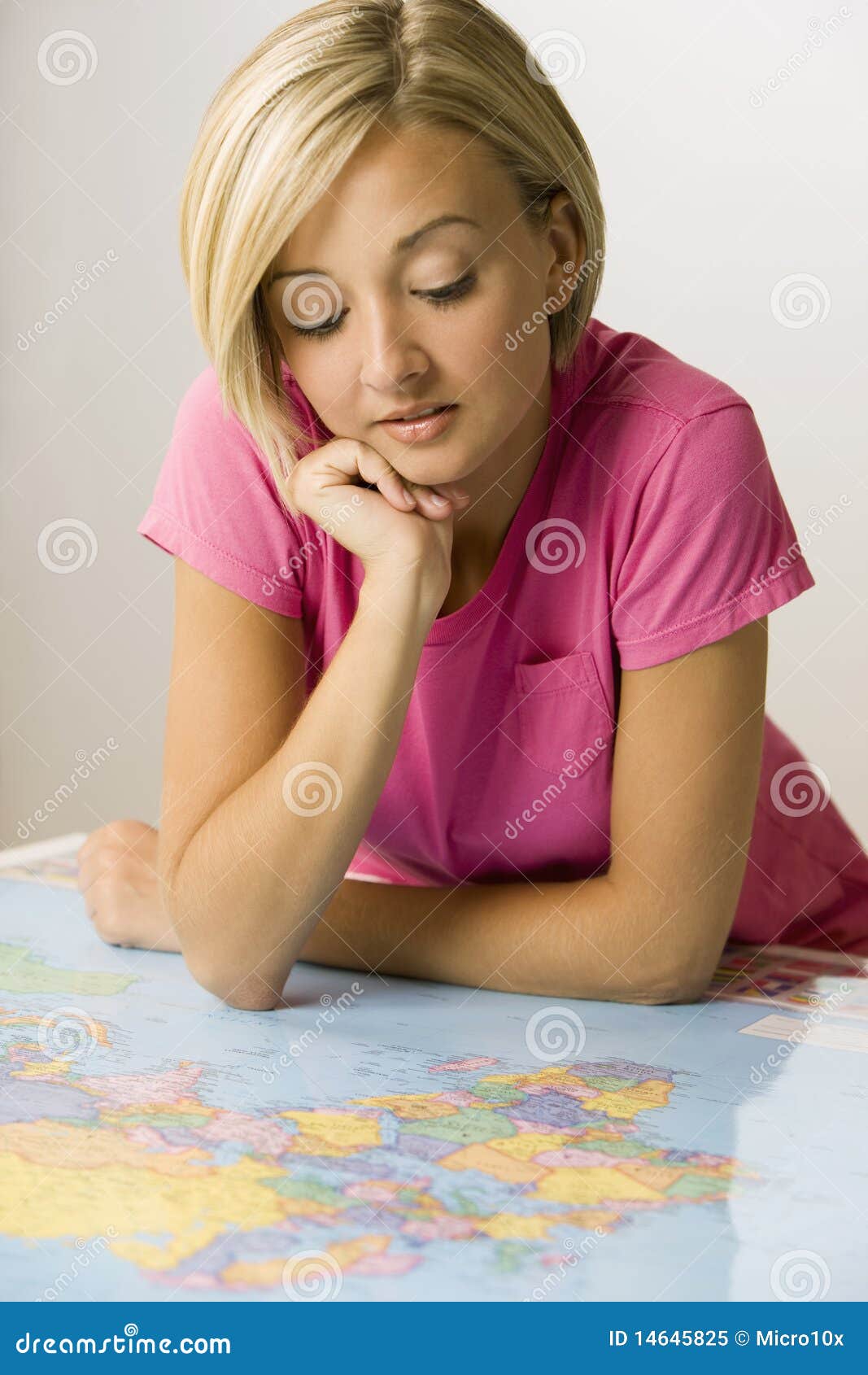 Woman Looking at Map stock image. Image of short, hair - 14645825