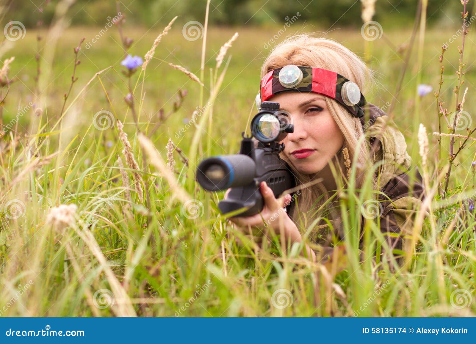 Woman Looking into the Optical Sight Stock Photo - Image of looking ...