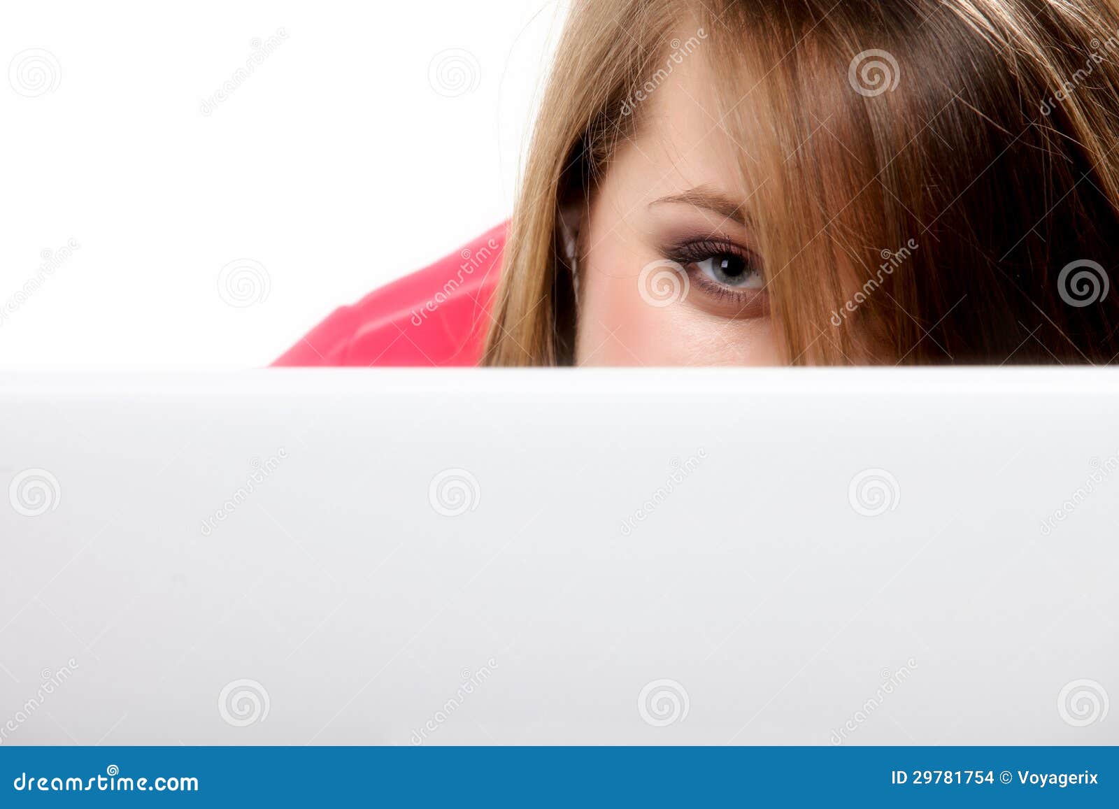 Young Woman Hiding Behind Her Laptop Stock Photo - Image of lifestyle ...