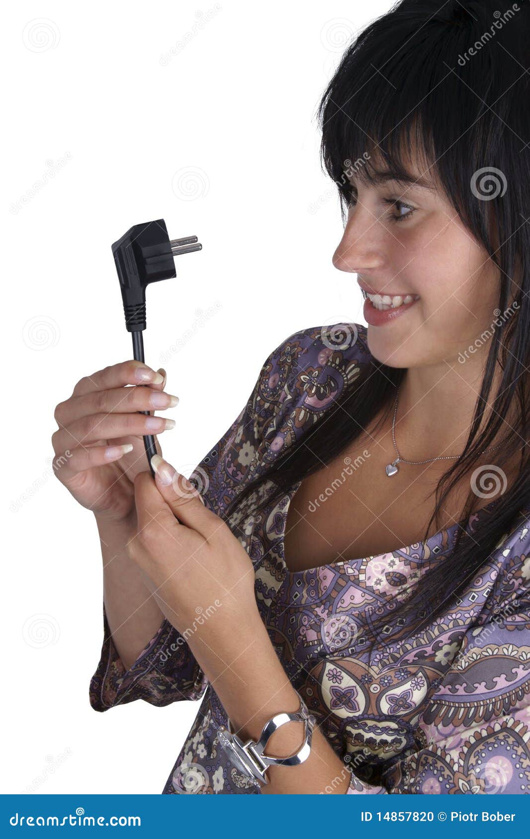 Woman Looking at the Power Plug Stock Photo - Image of cable, caucasian ...