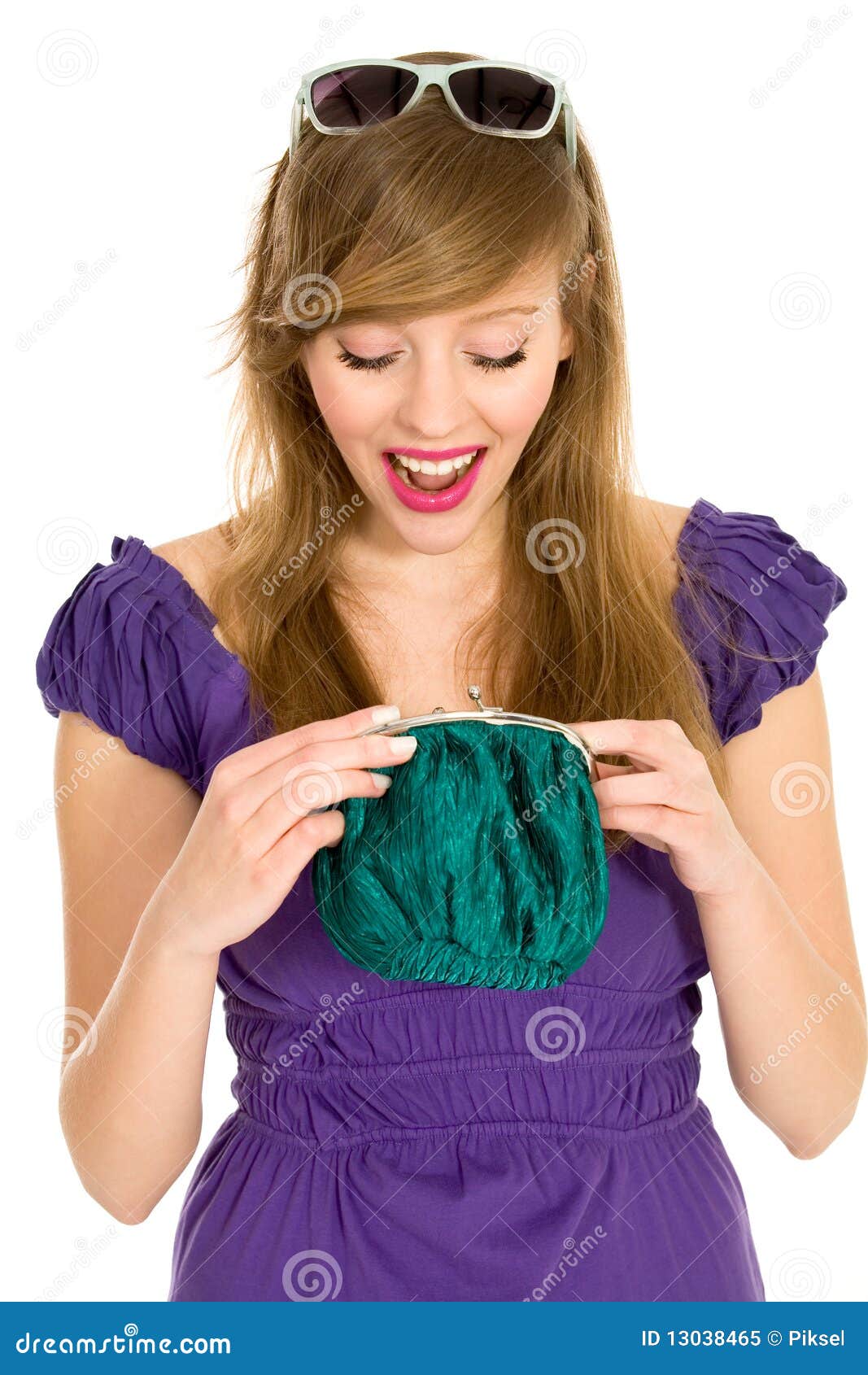 Woman Looking through Purse Stock Image - Image of open, happy: 13038465