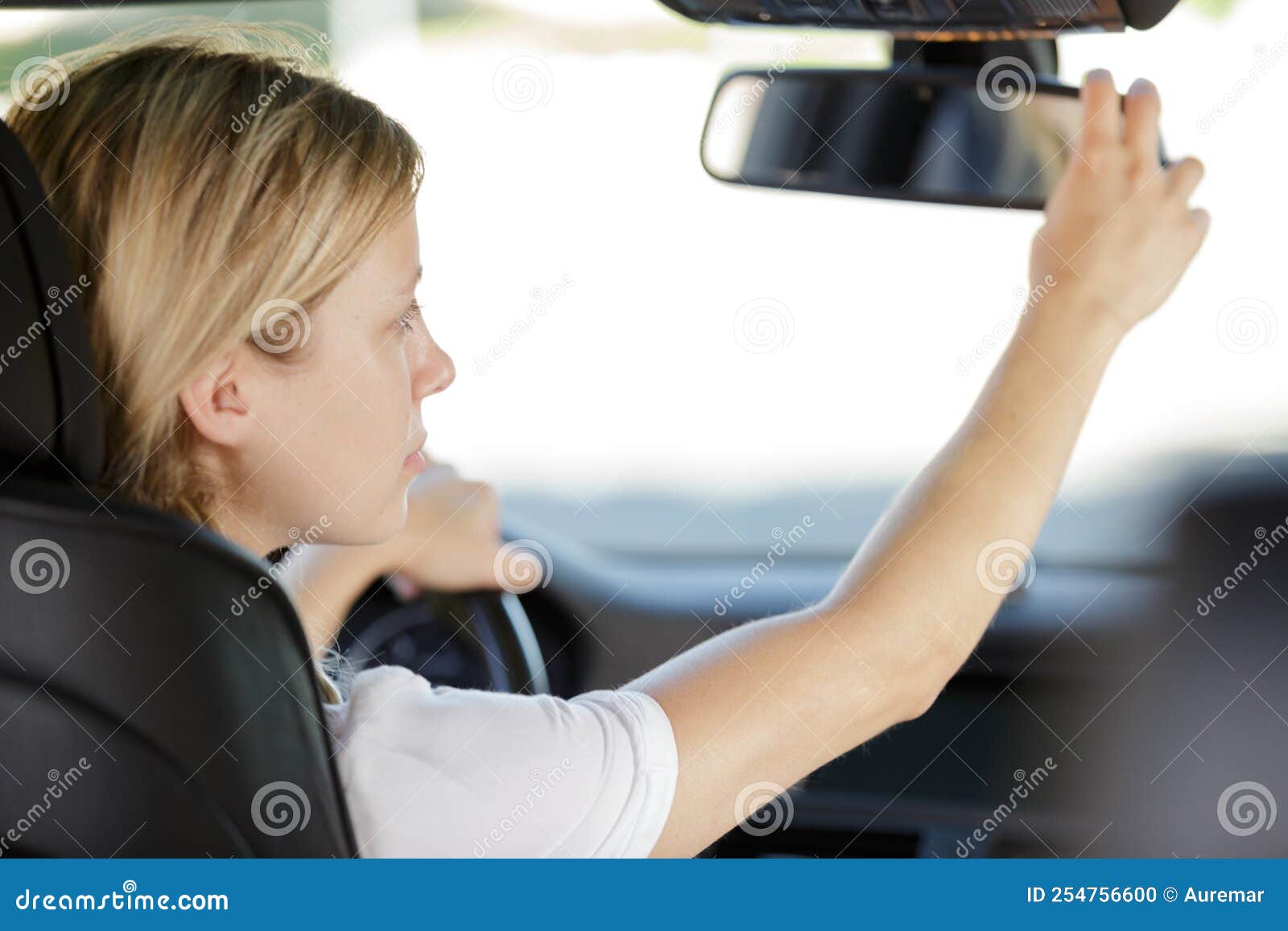 Woman Looking in Rear View Mirror Car Stock Photo - Image of girl ...