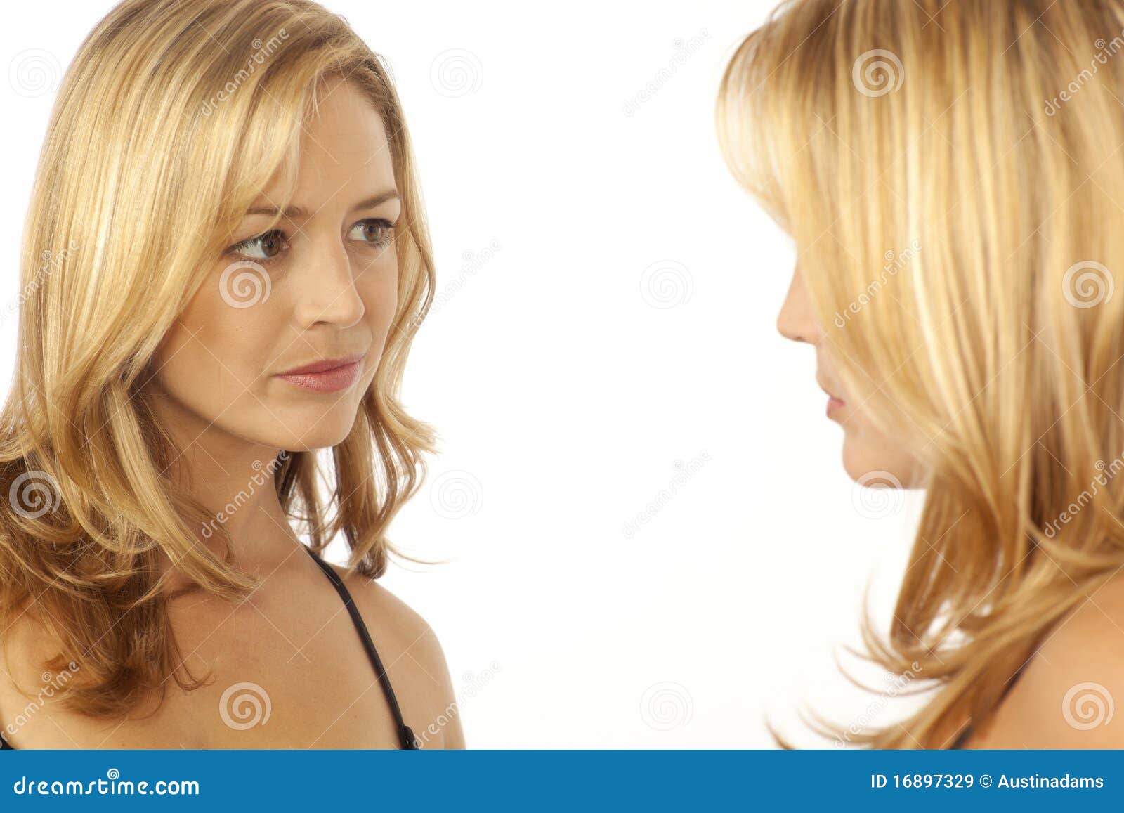 Woman Looking at Reflection in Mirror Stock Image - Image of face ...